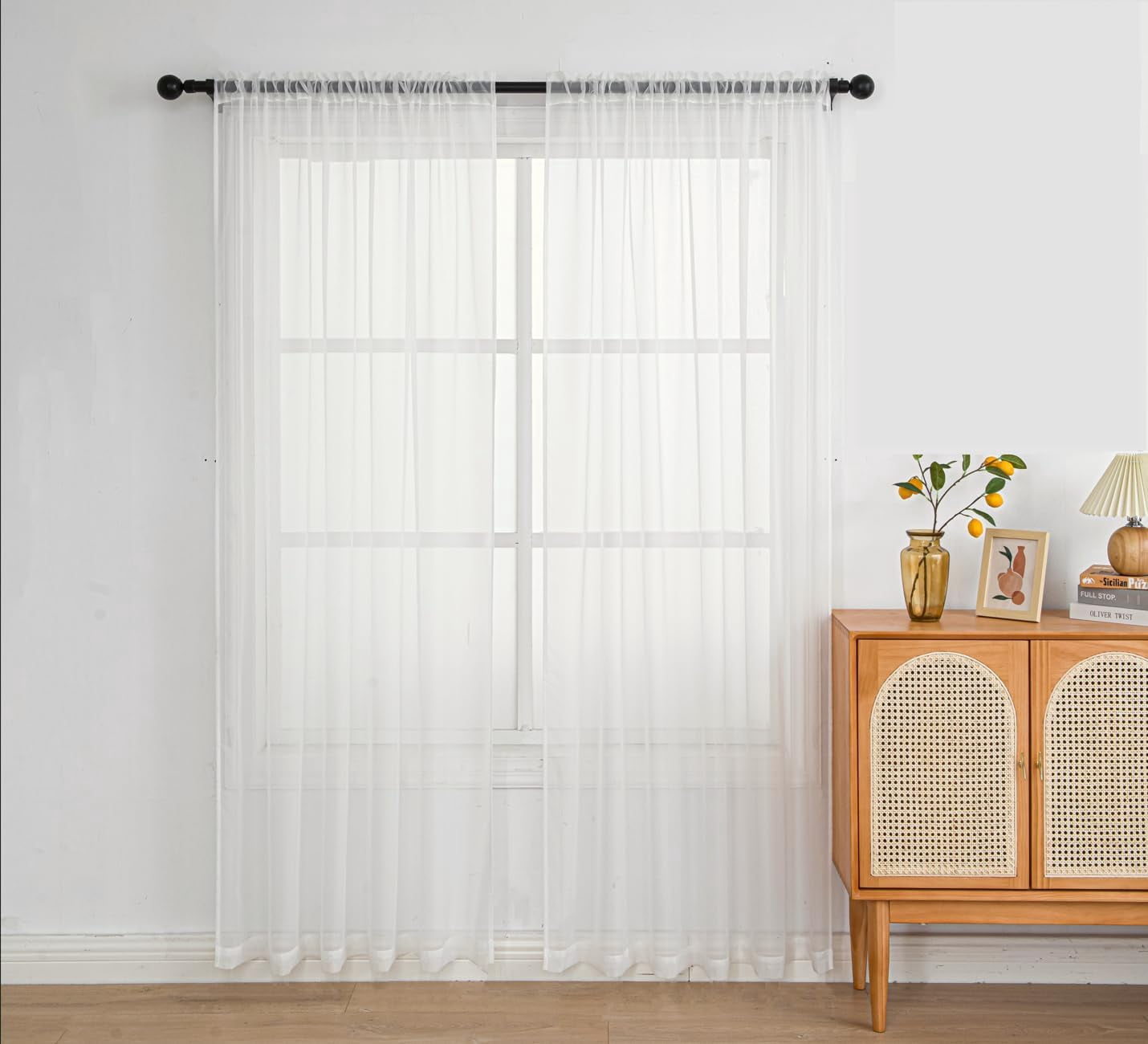 Sheer Curtains 95 Inches Long,Window Drapery Rod Pocket Light Filter ...