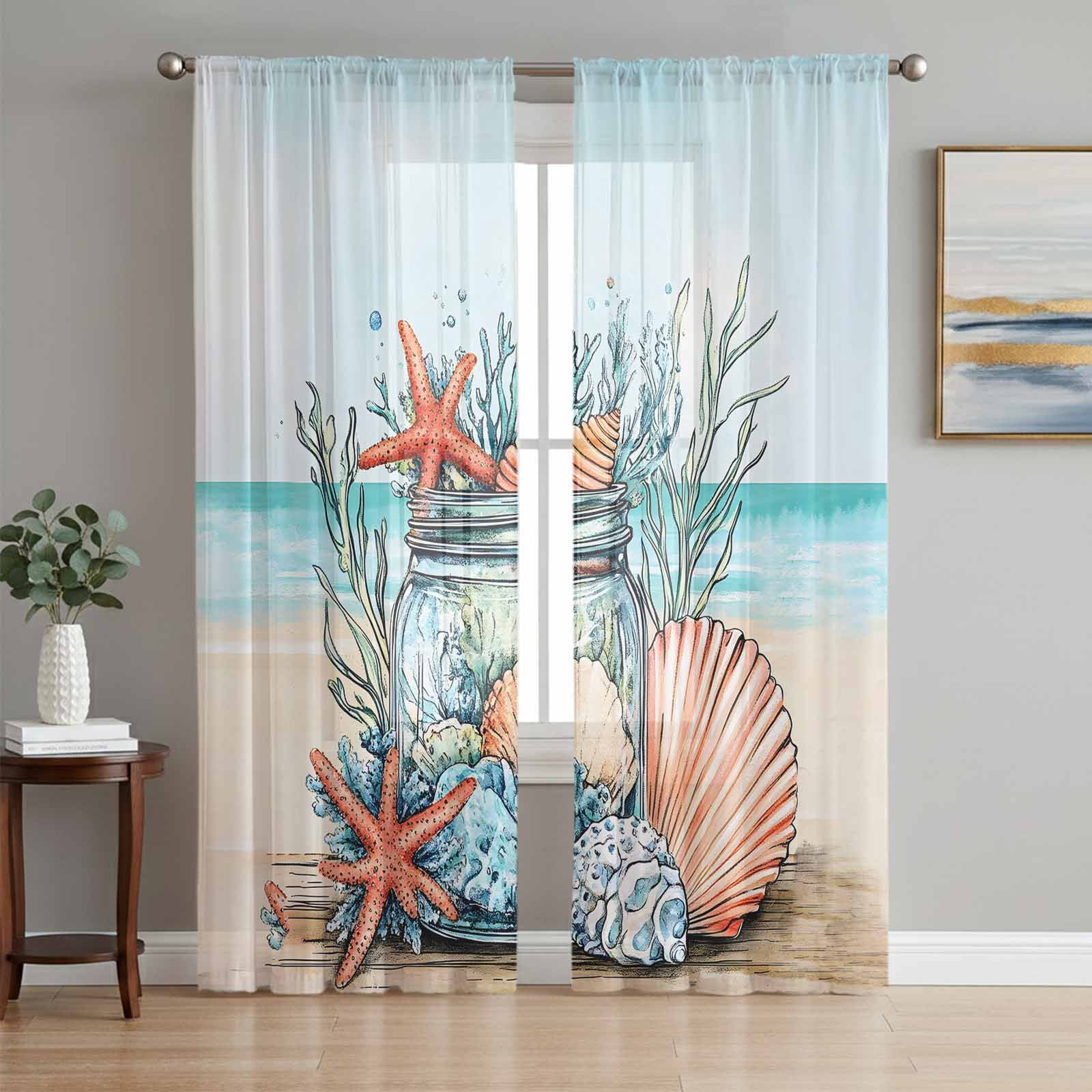 Sheer Curtains 96 Inches Long 2 Panels Set for Living Room, Coastal ...