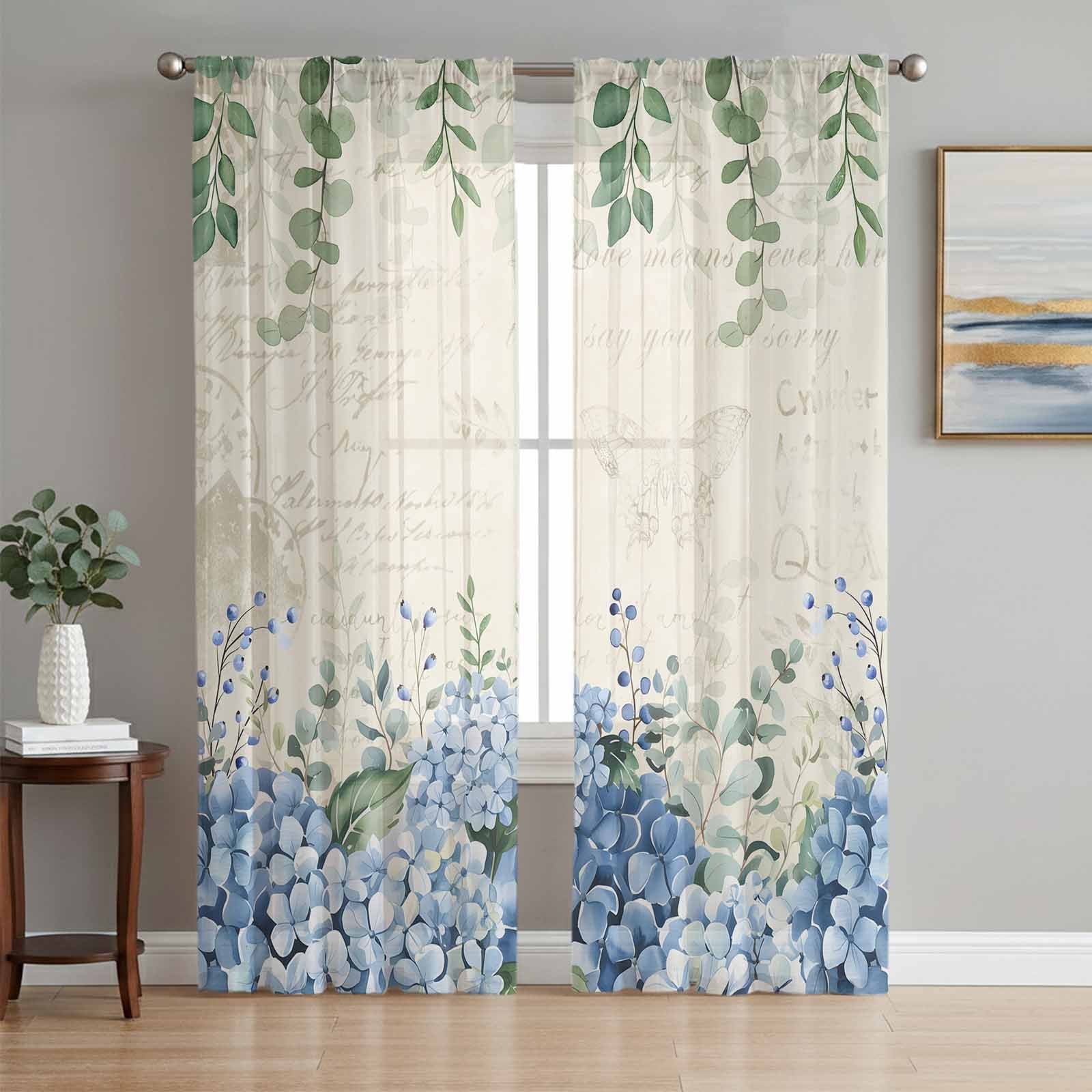 Sheer Curtains 96 Inches Long 2 Panels Set for Living Room, Flowers ...