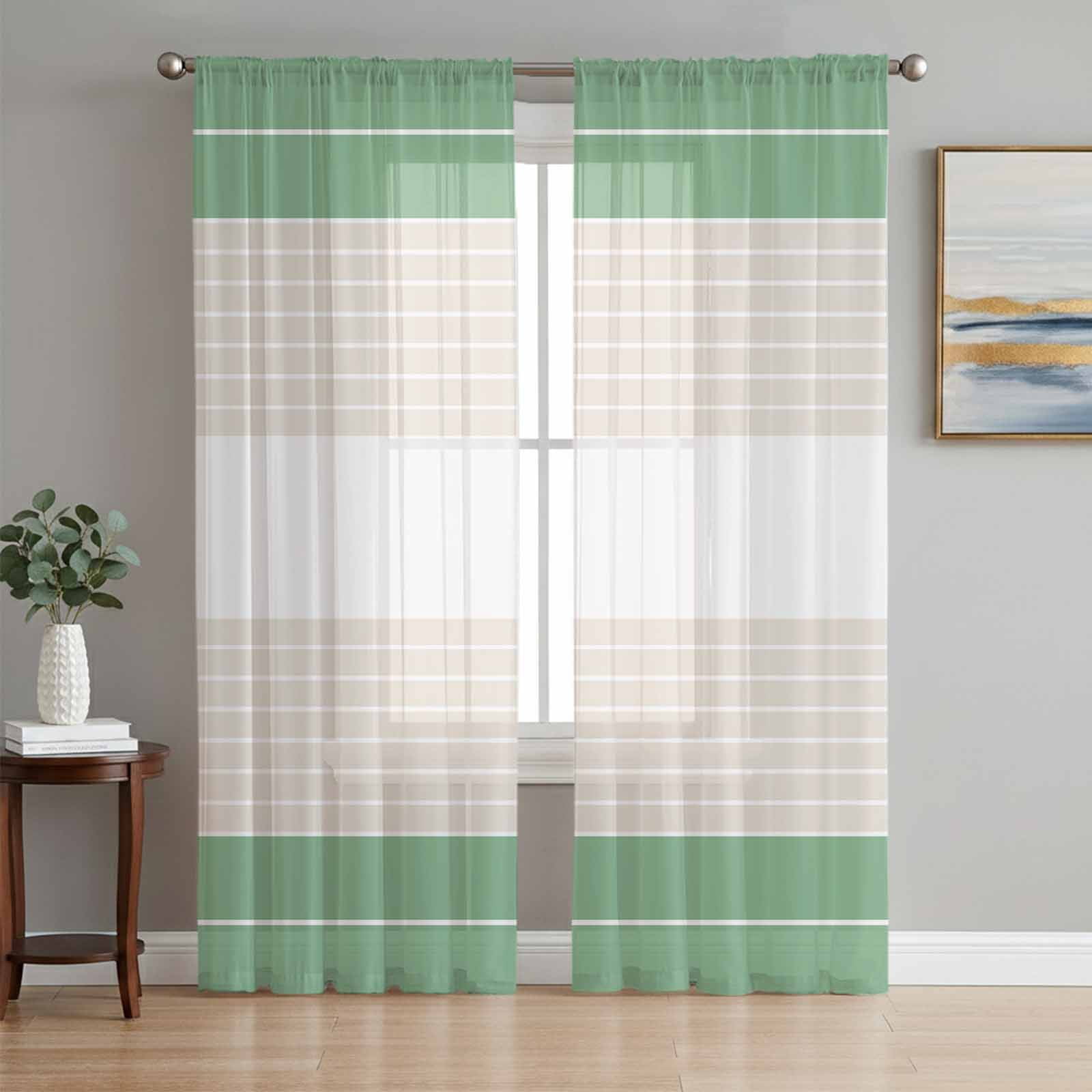 Sheer Curtains 96 Inches Long 2 Panels Set for Living Room, Green Beige ...