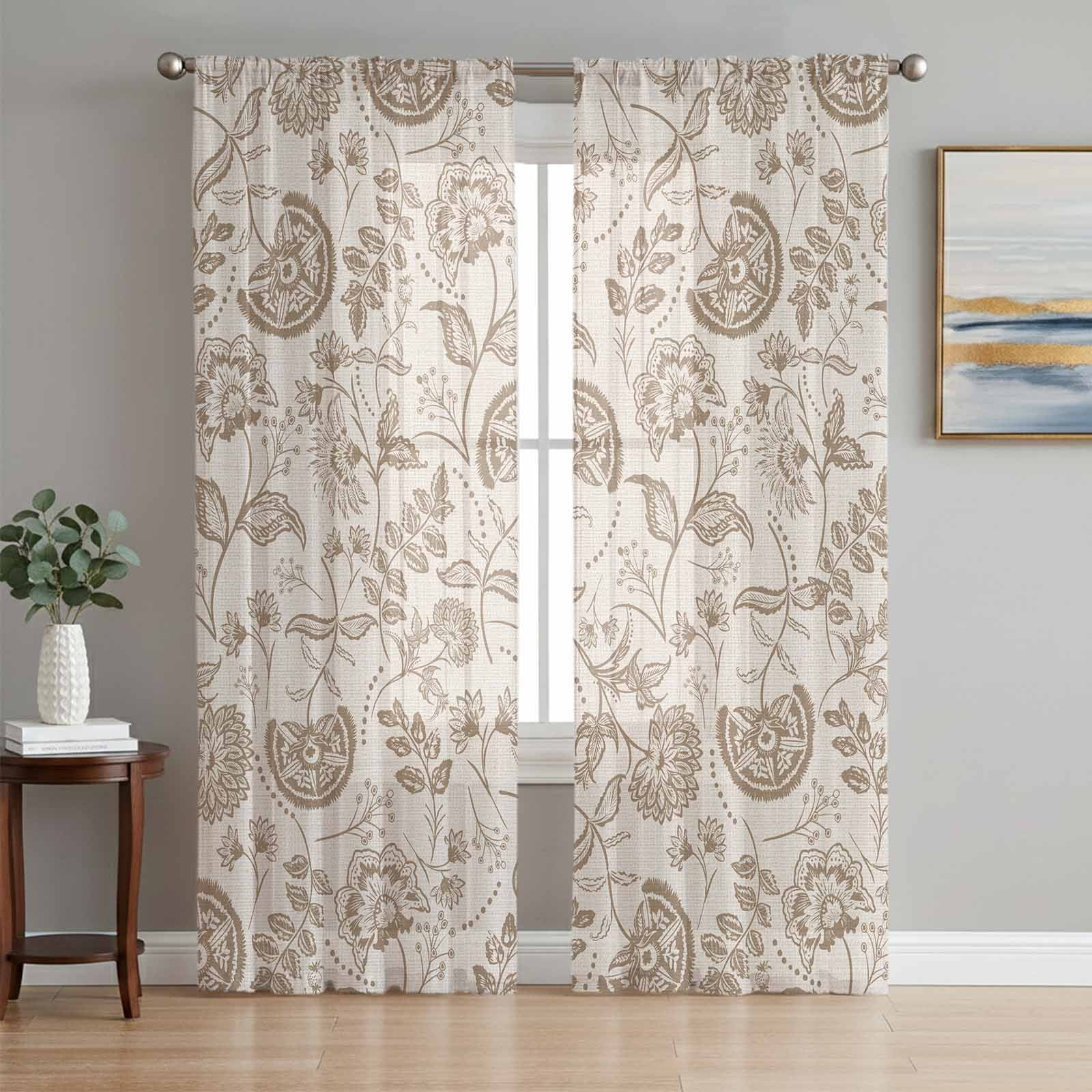 Sheer Curtains 96 Inches Long 2 Panels Set for Living Room, Khaki Fruit ...