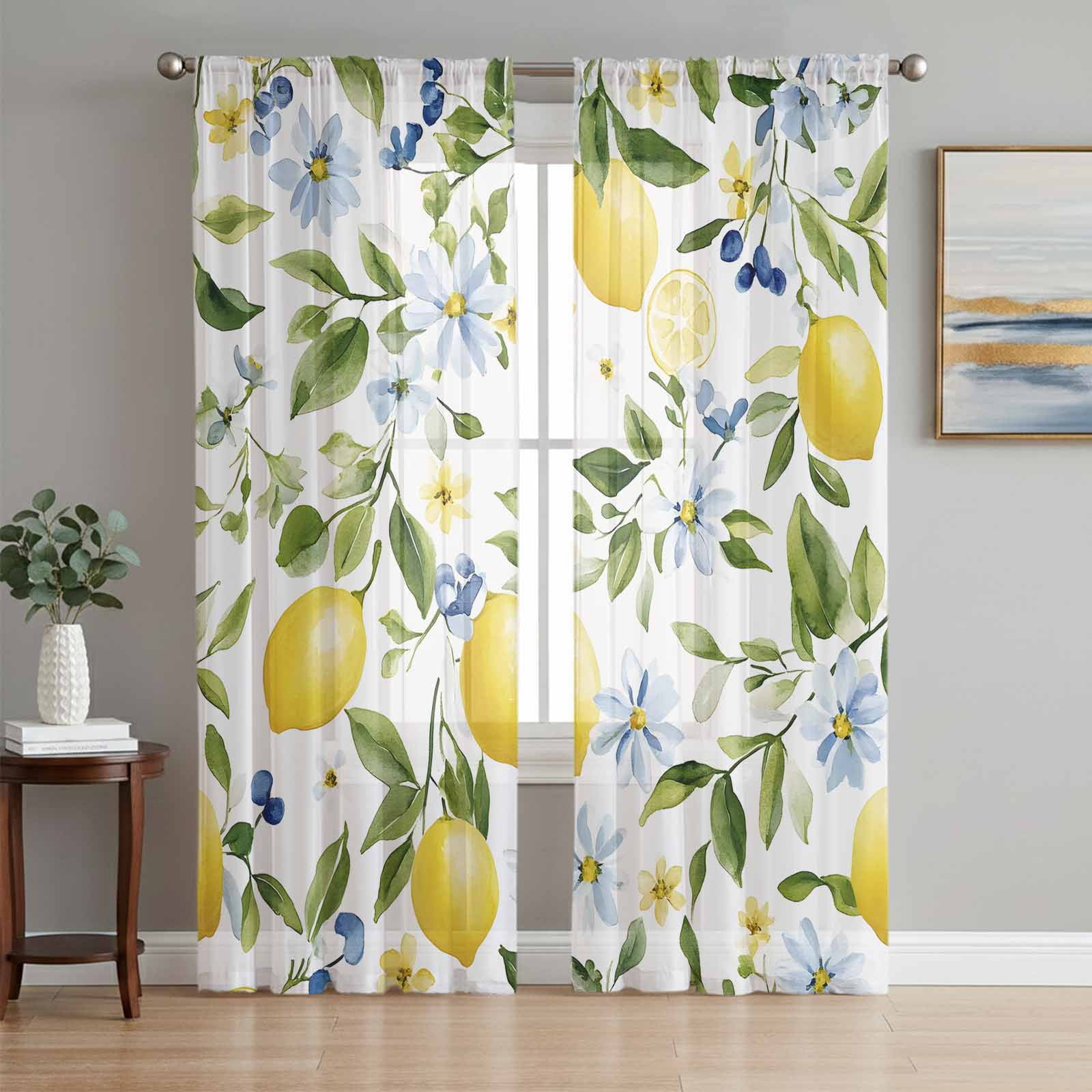 Sheer Curtains 96 Inches Long 2 Panels Set for Living Room, Lemon ...