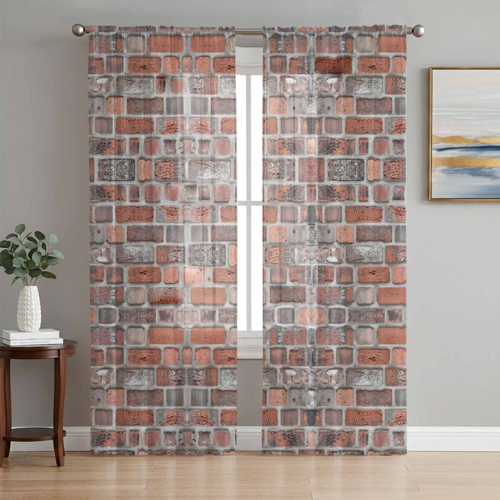 Sheer Curtains 96 Inches Long 2 Panels Set for Living Room, Red Brick ...