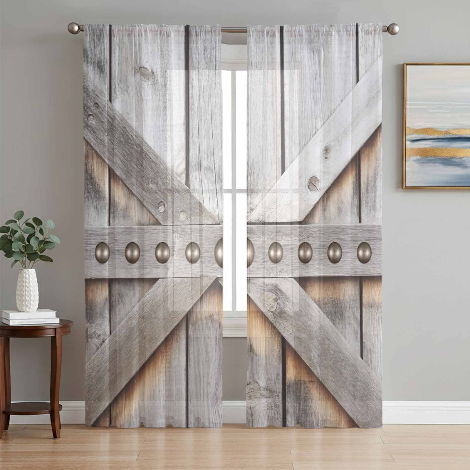 Sheer Curtains 96 Inches Long 2 Panels Set for Living Room, Retro Farms ...