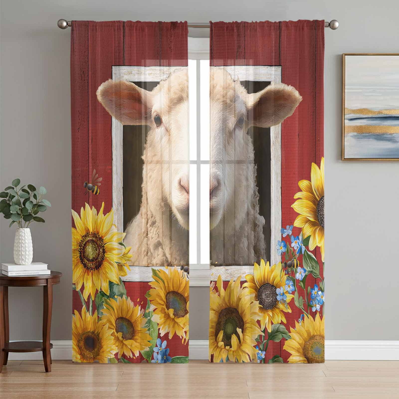 Sheer Curtains 96 Inches Long 2 Panels Set for Living Room, Sheep ...