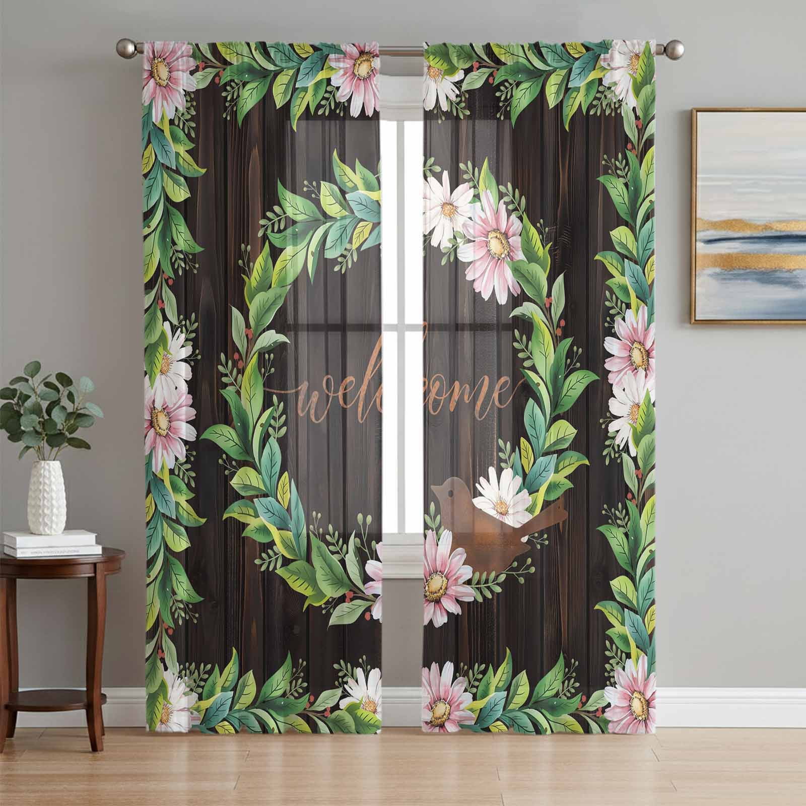Sheer Curtains 96 Inches Long 2 Panels Set for Living Room, Spring ...