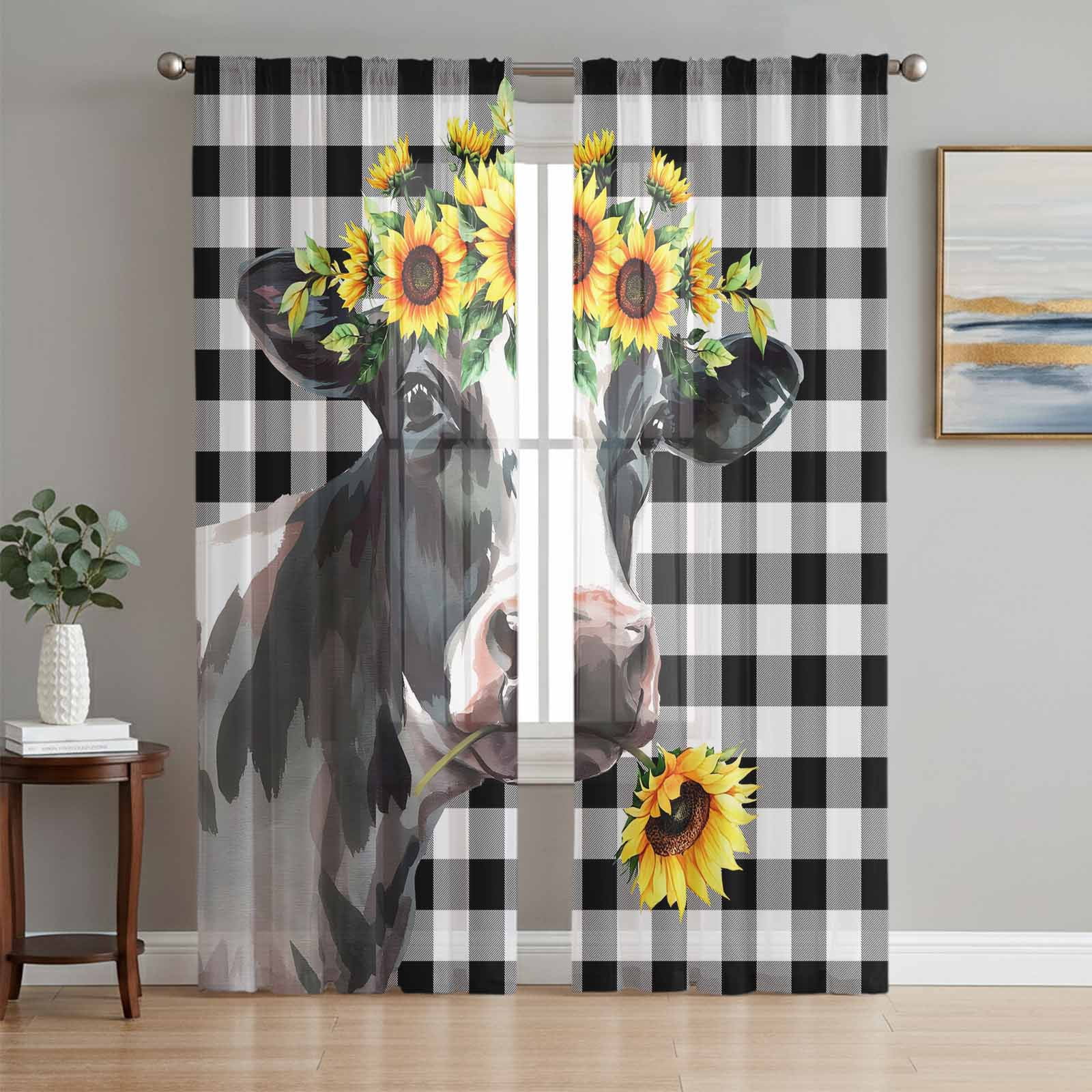 Sheer Curtains 96 Inches Long 2 Panels Set for Living Room, Sunflowers ...
