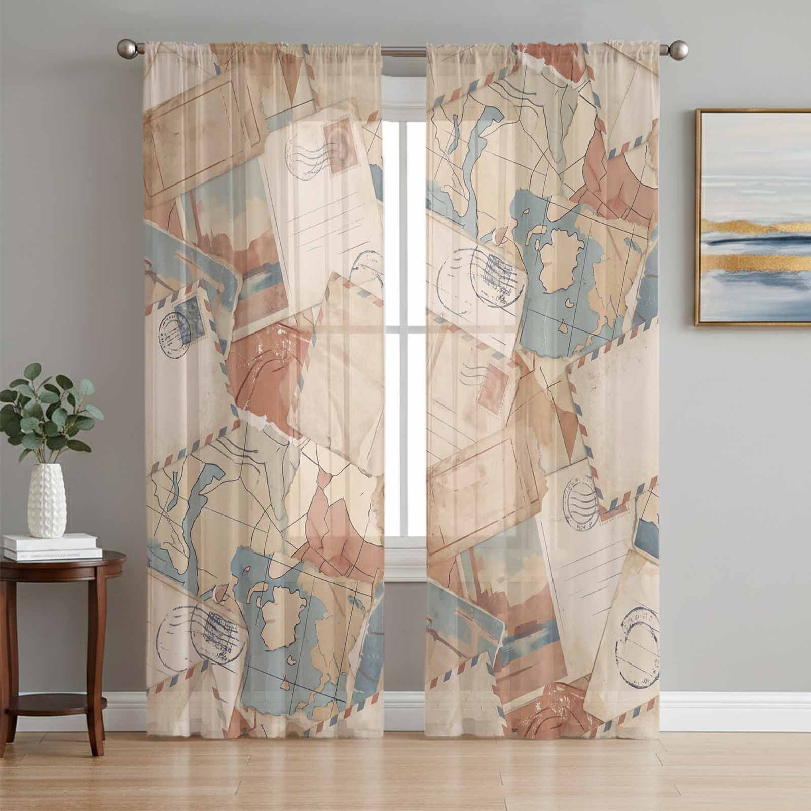 Sheer Curtains 96 Inches Long 2 Panels Set for Living Room, Vintage ...