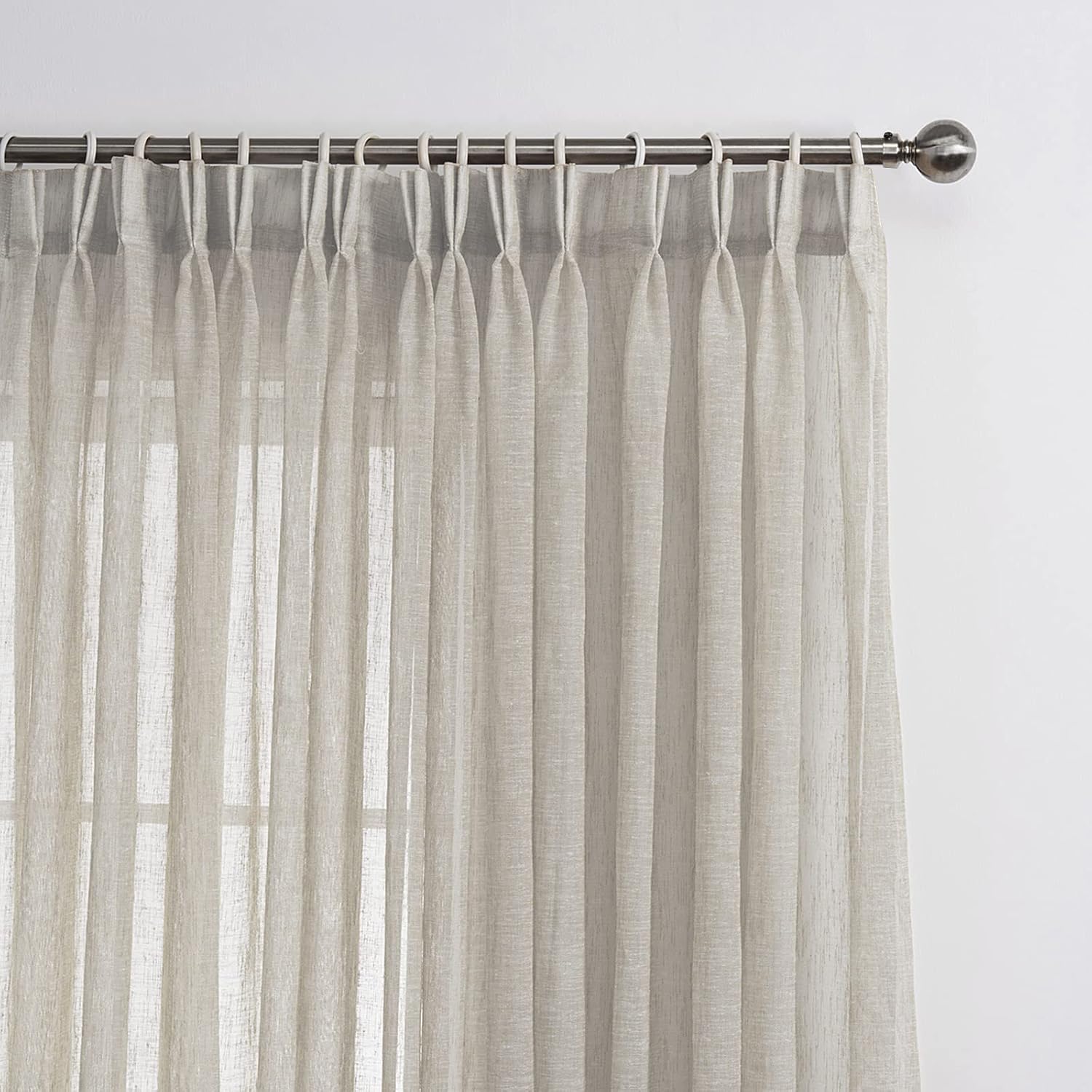 Sheer Curtains 96 Inches Long, Faux Linen Double Pleated Window Sheer ...