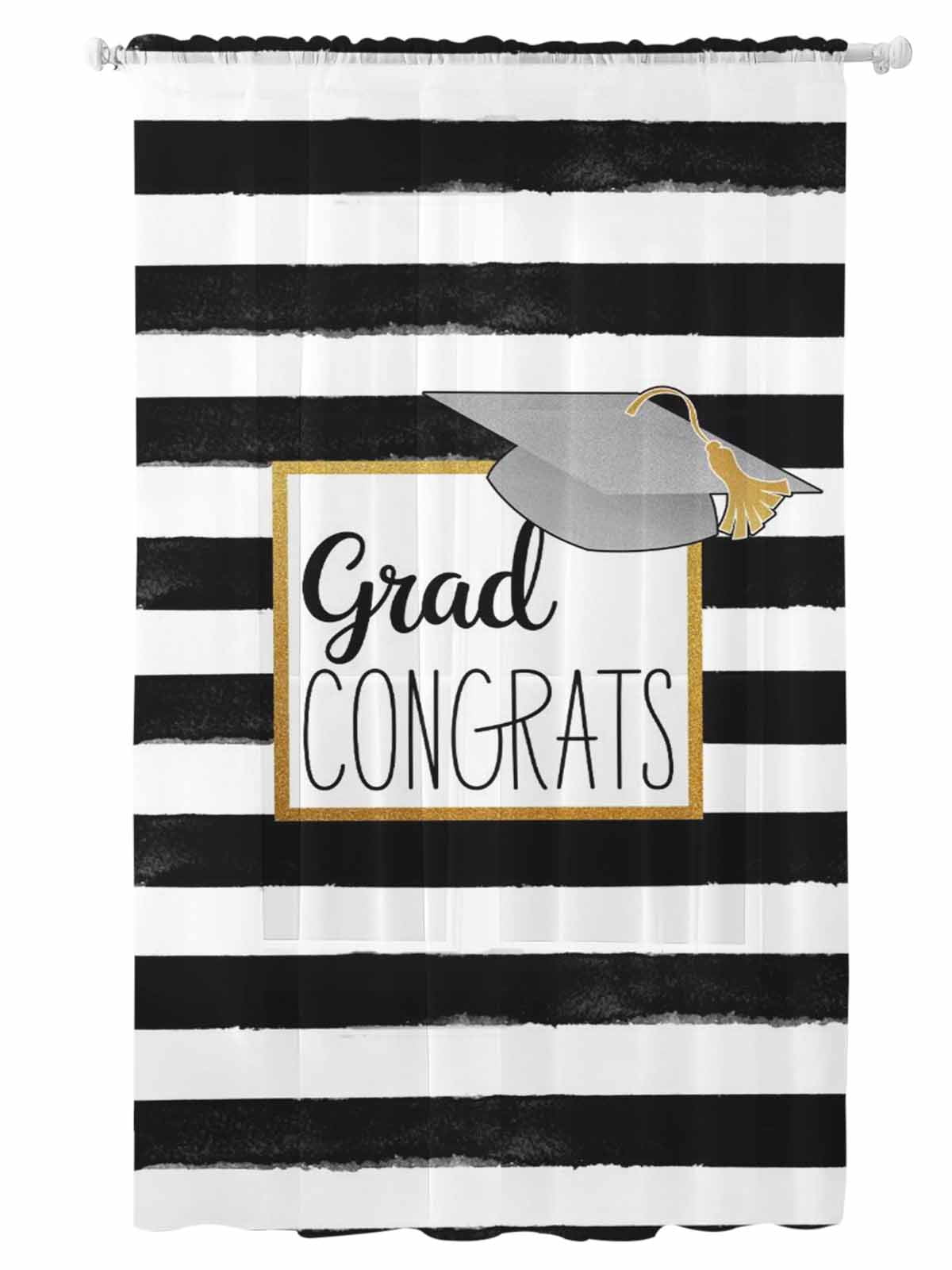 Sheer Curtains 96 Inches Long, Graduation Trencher Cap Semi Sheer ...