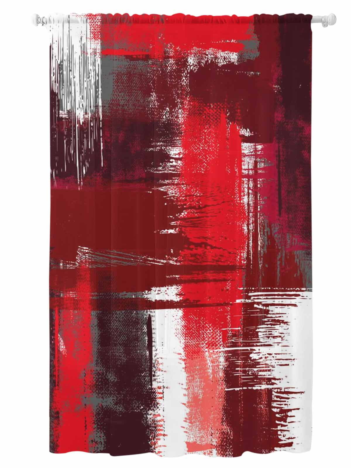 Sheer Curtains 96 Inches Long, Red Abstract Semi Sheer Curtains Light ...