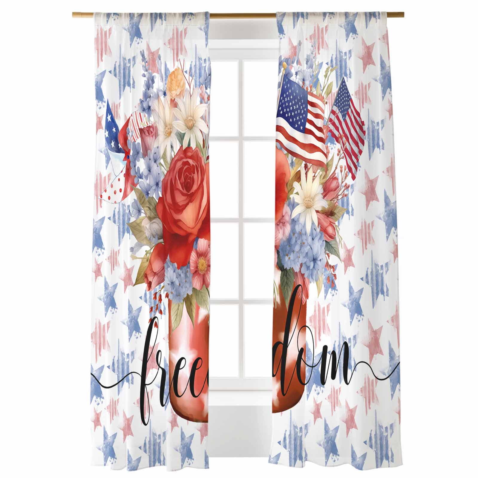 Sheer Curtains 96 inches Long, 4th of July American Flag Patriotic Star ...