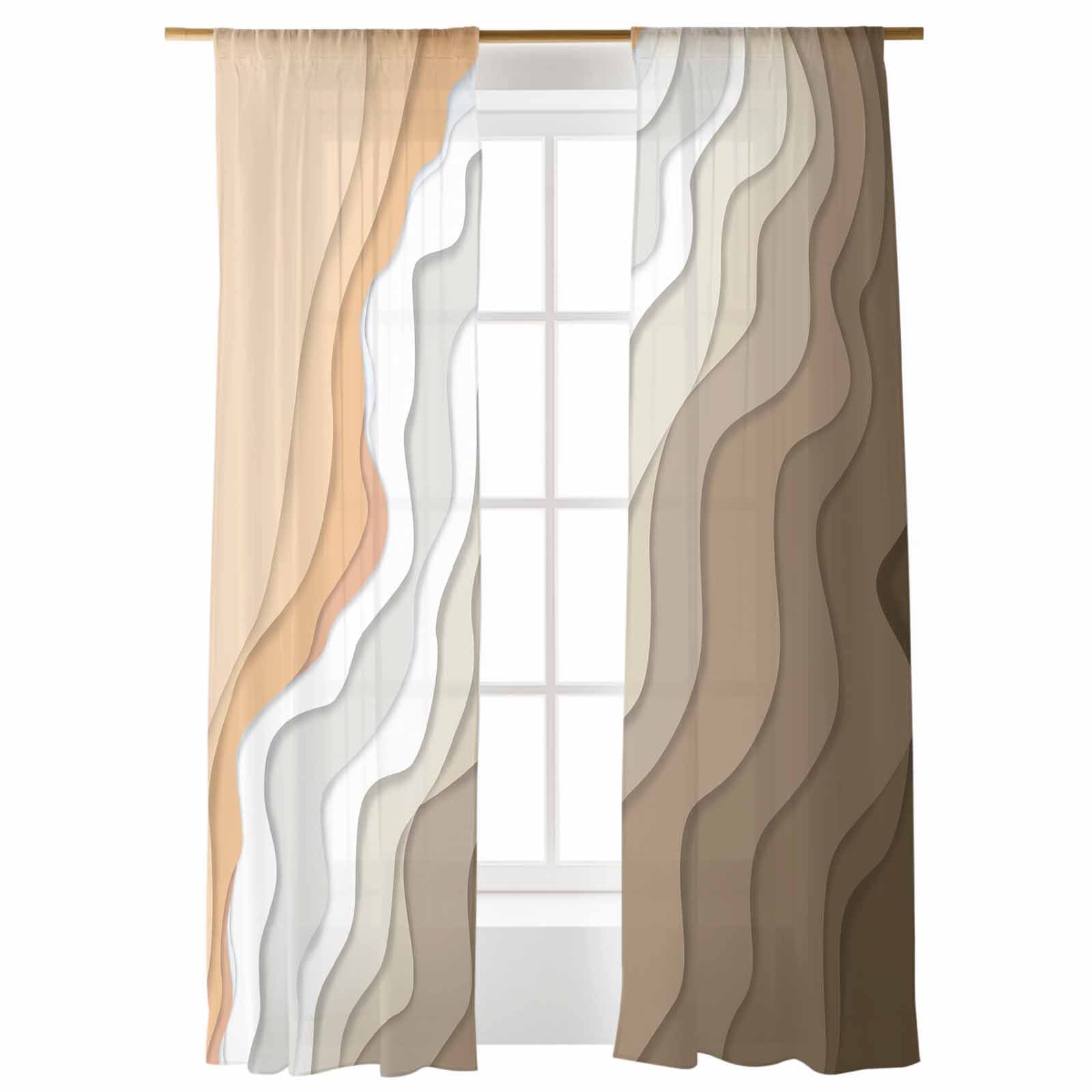 Sheer Curtains 96 inches Long, Abstract Khaki Gradient Ocean Beach ...