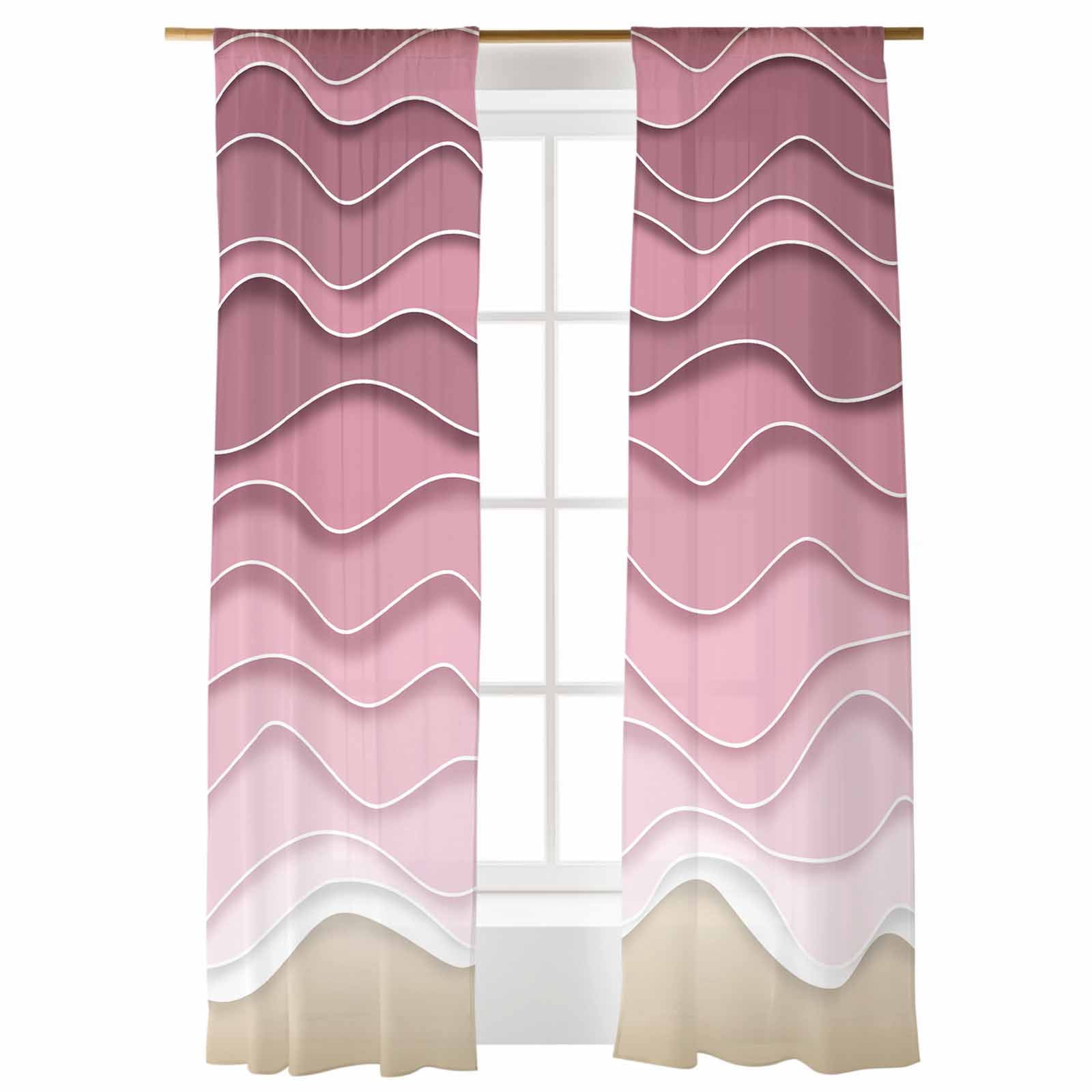 Sheer Curtains 96 inches Long, Abstract Pink Brown Gradient Ocean Waves ...