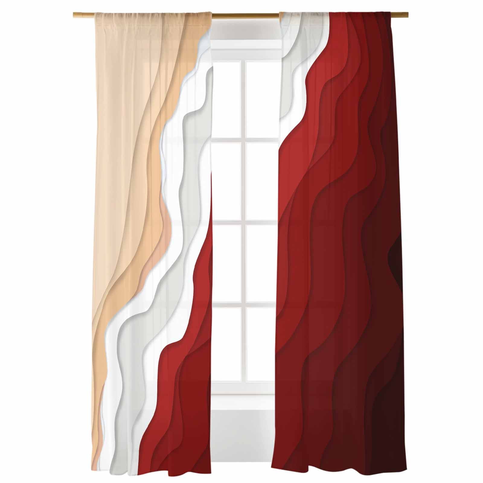 Sheer Curtains 96 inches Long, Abstract Red Gradient Ocean Beach Waves ...
