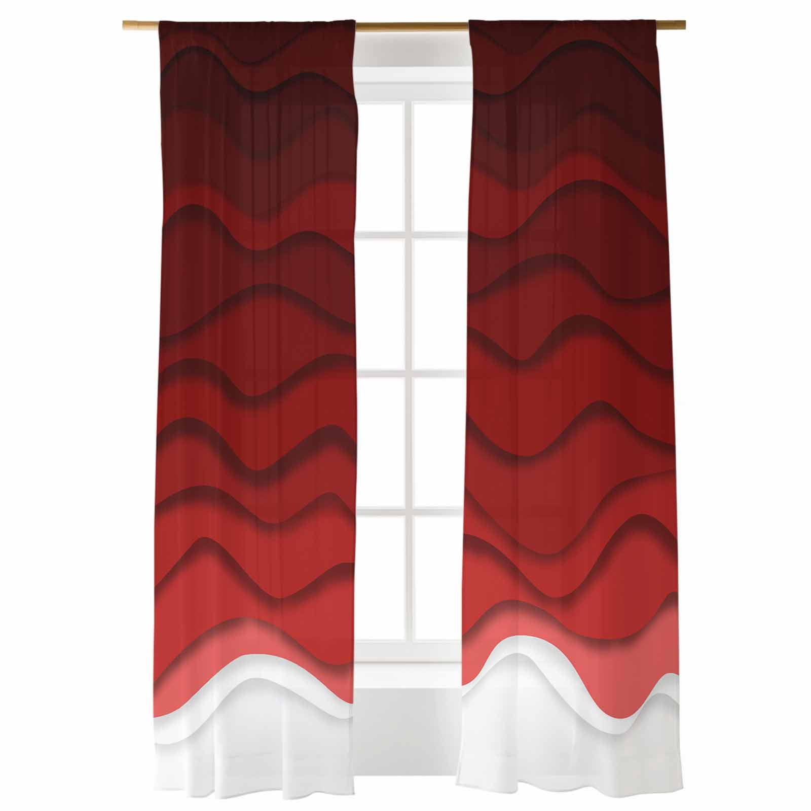 Sheer Curtains 96 inches Long, Abstract Red White Gradient Ocean Waves ...