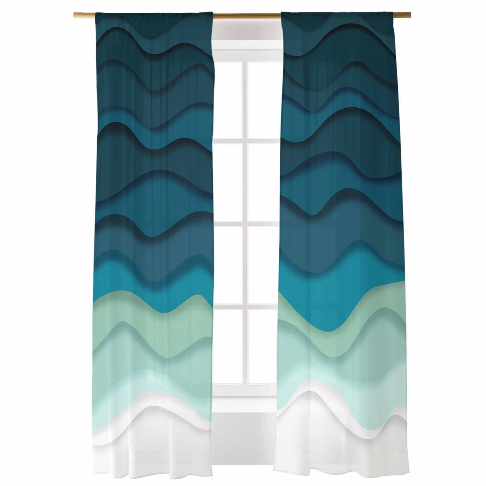Sheer Curtains 96 inches Long, Abstract Water Duck Green Gradient Ocean ...