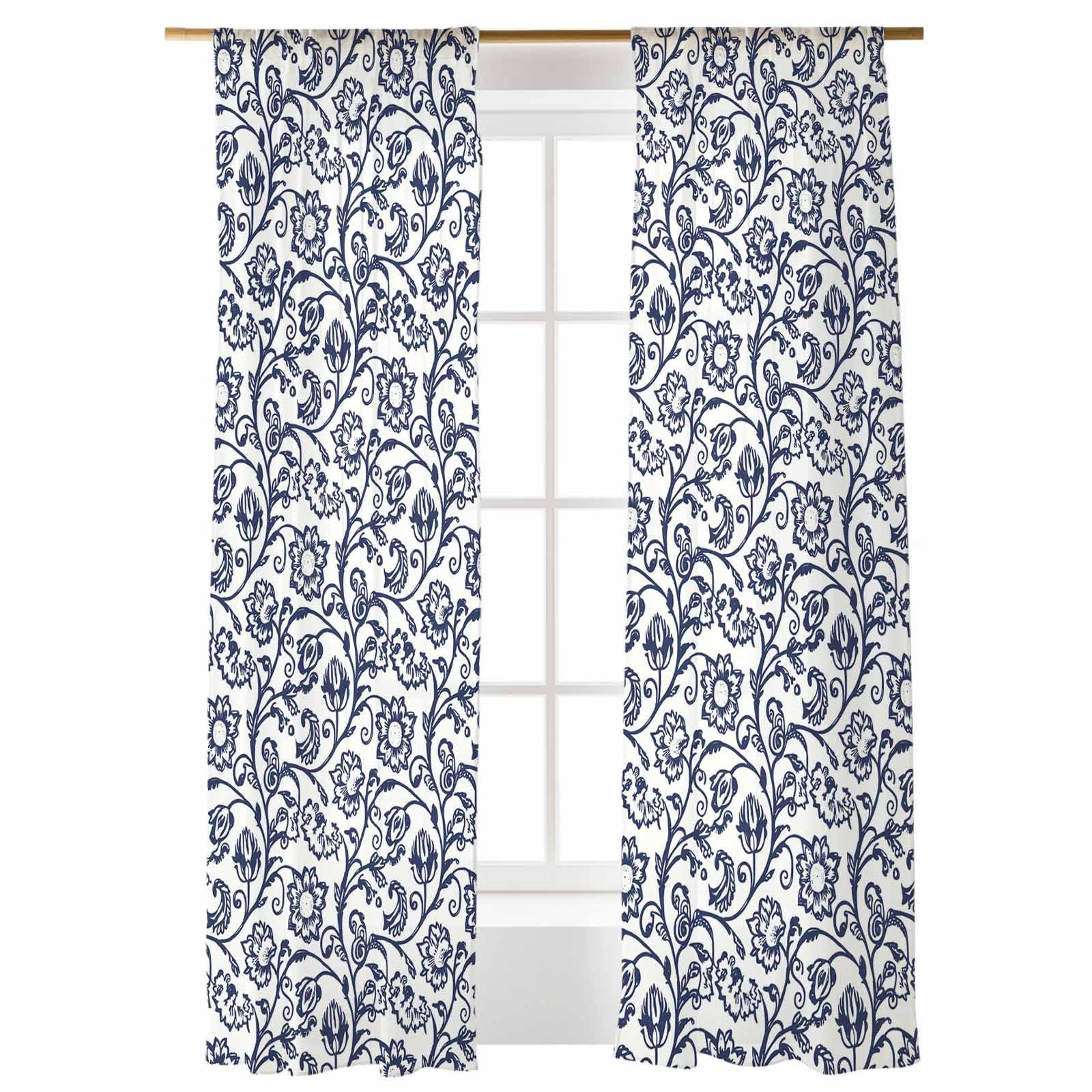 Sheer Curtains 96 inches Long, Baroque Pattern Blue Vintage Abstract ...