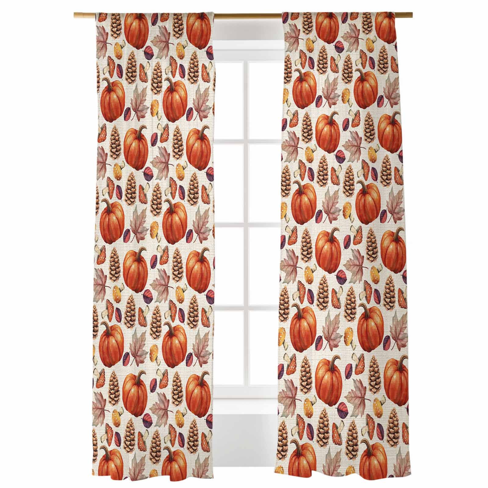 Sheer Curtains 96 inches Long, Fall Fruit Pine Cone Pumpkin Maple Leaf ...