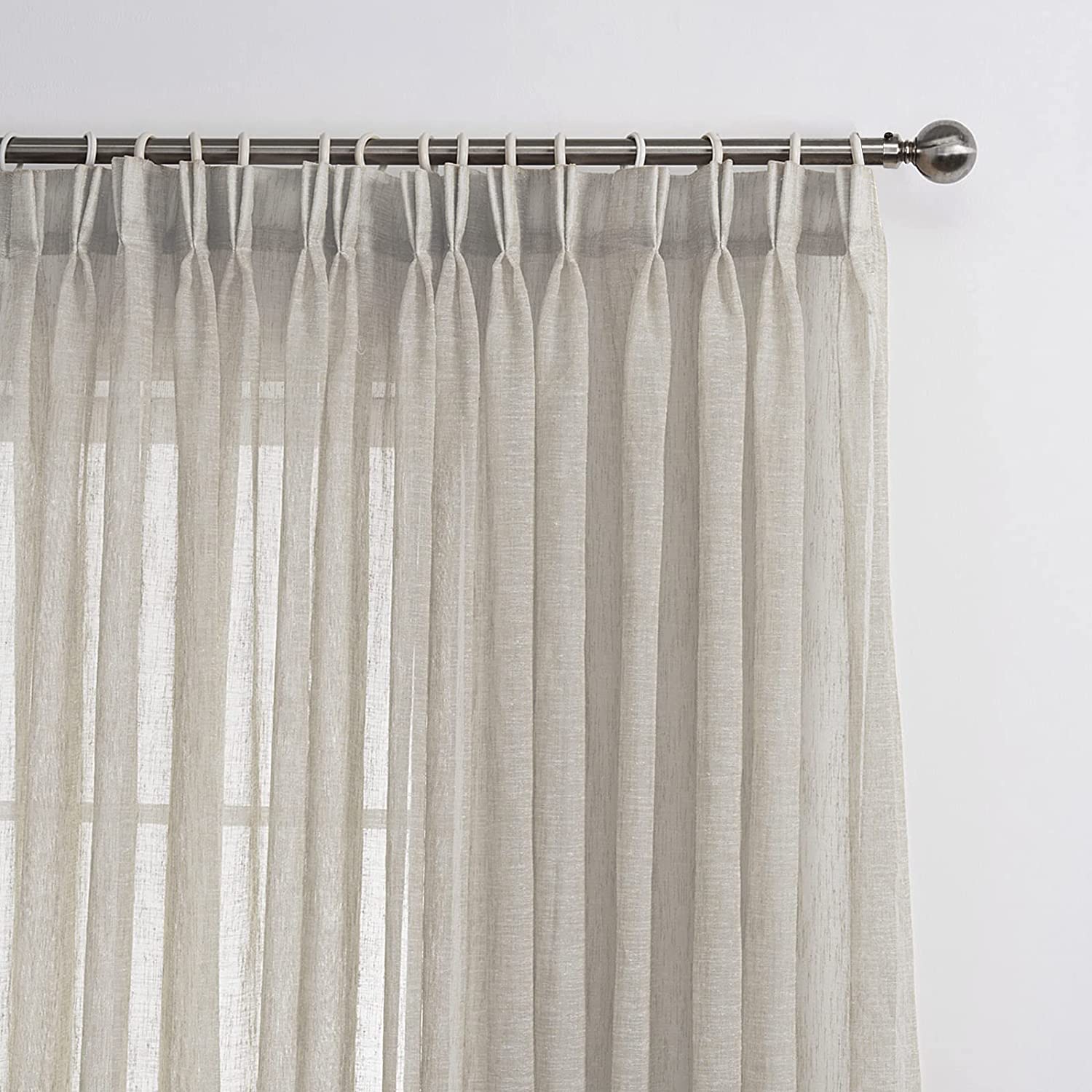Sheer Curtains 96 inches Long, Faux Linen Double Pleated Window Sheer ...