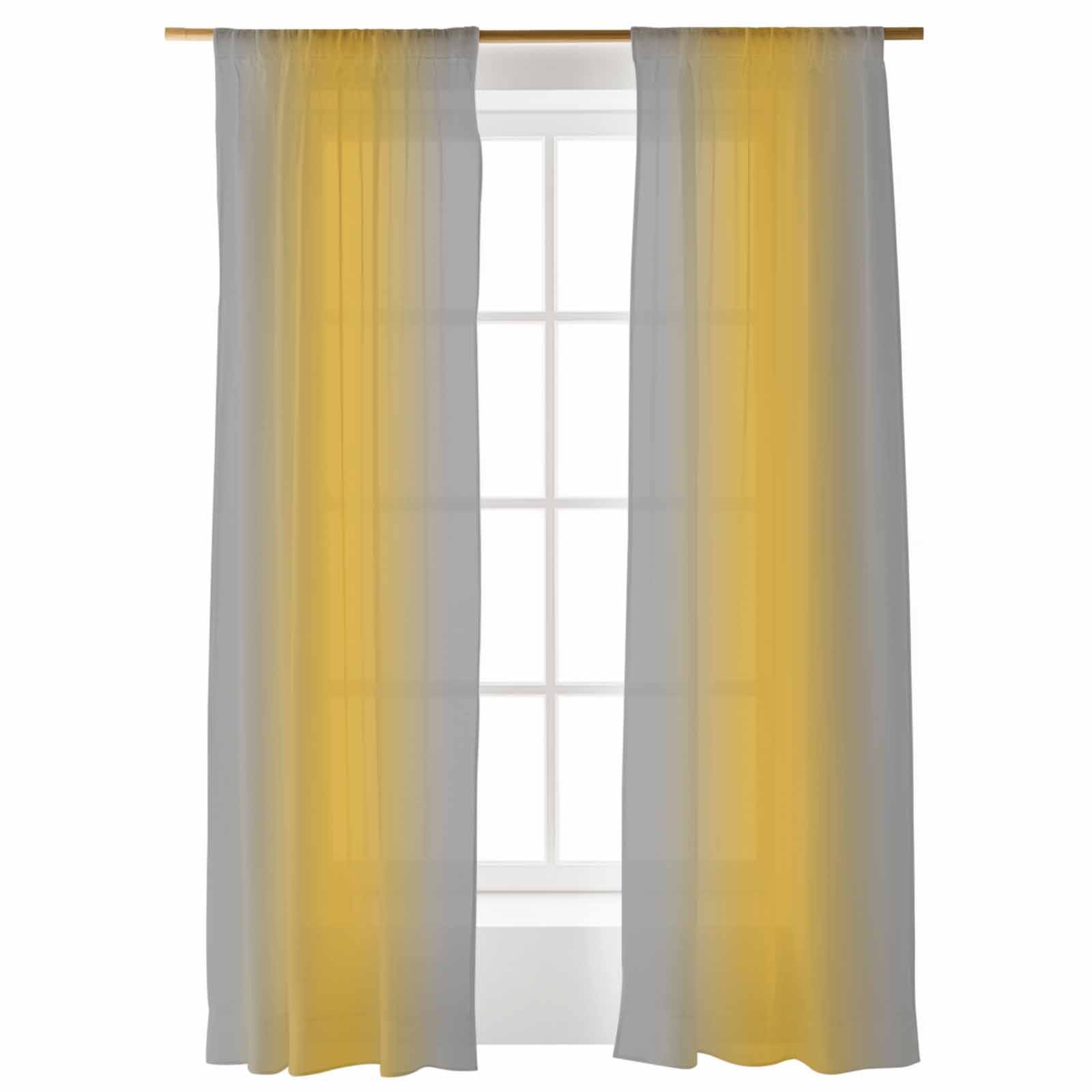 Sheer Curtains 96 inches Long, Ginger Grey Gradient Ombre Light ...