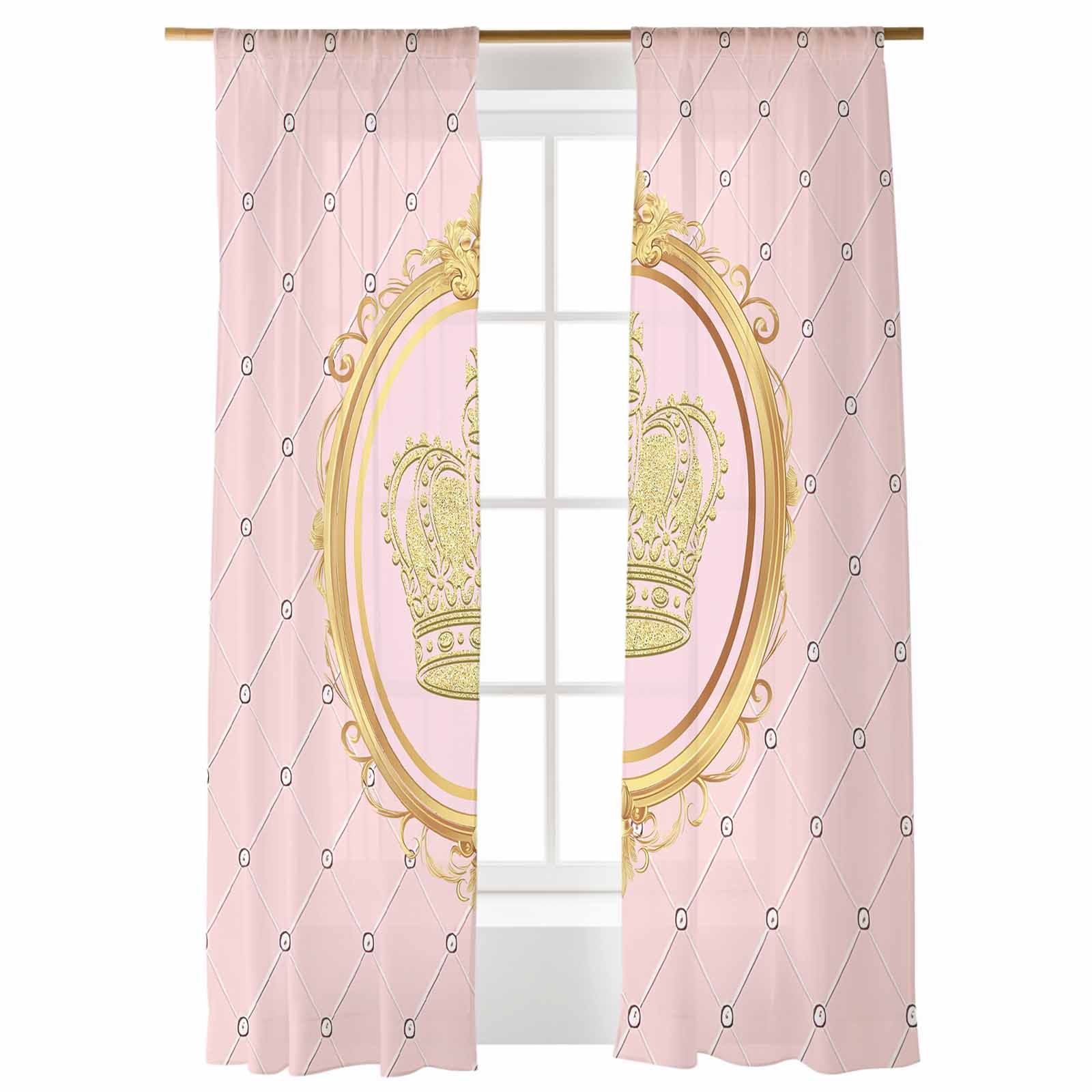 Sheer Curtains 96 inches Long, Gold Crown Net Texture Pink Background ...