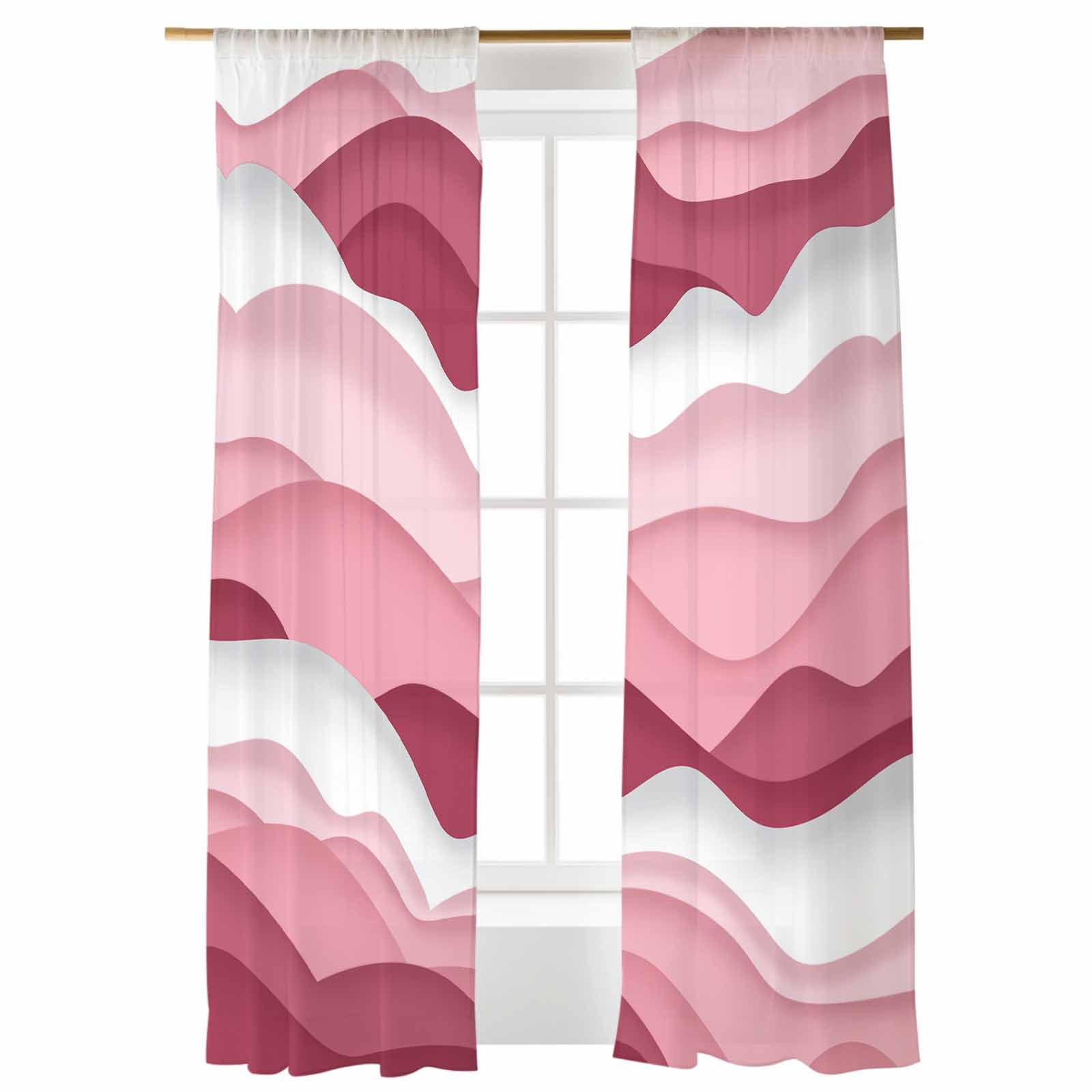 Sheer Curtains 96 inches Long, Gradient Ocean Waves Pink Gradient Waves Light Filtering Sheer ...