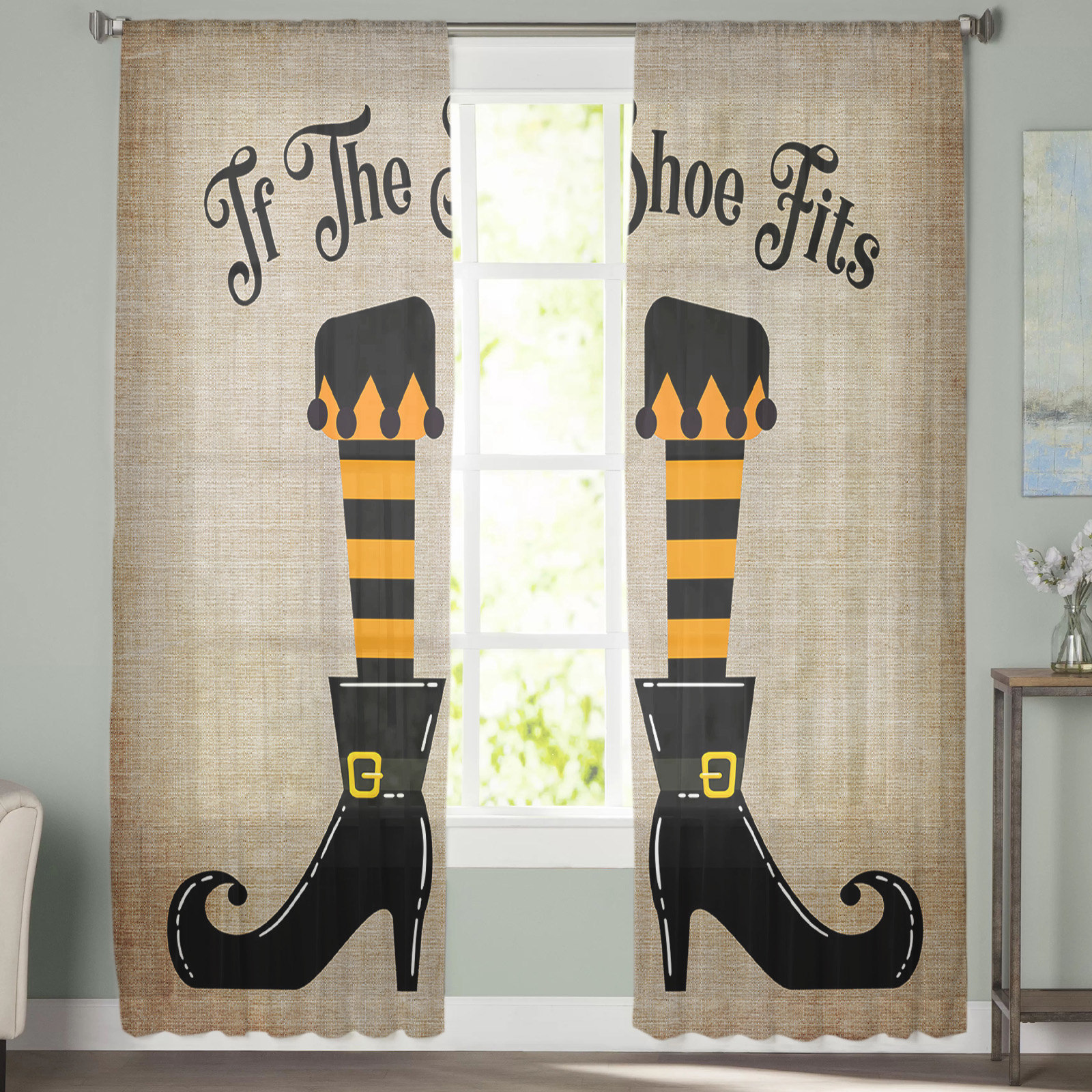 Sheer Curtains 96 inches Long, Halloween Witch Boots Light Filtering ...