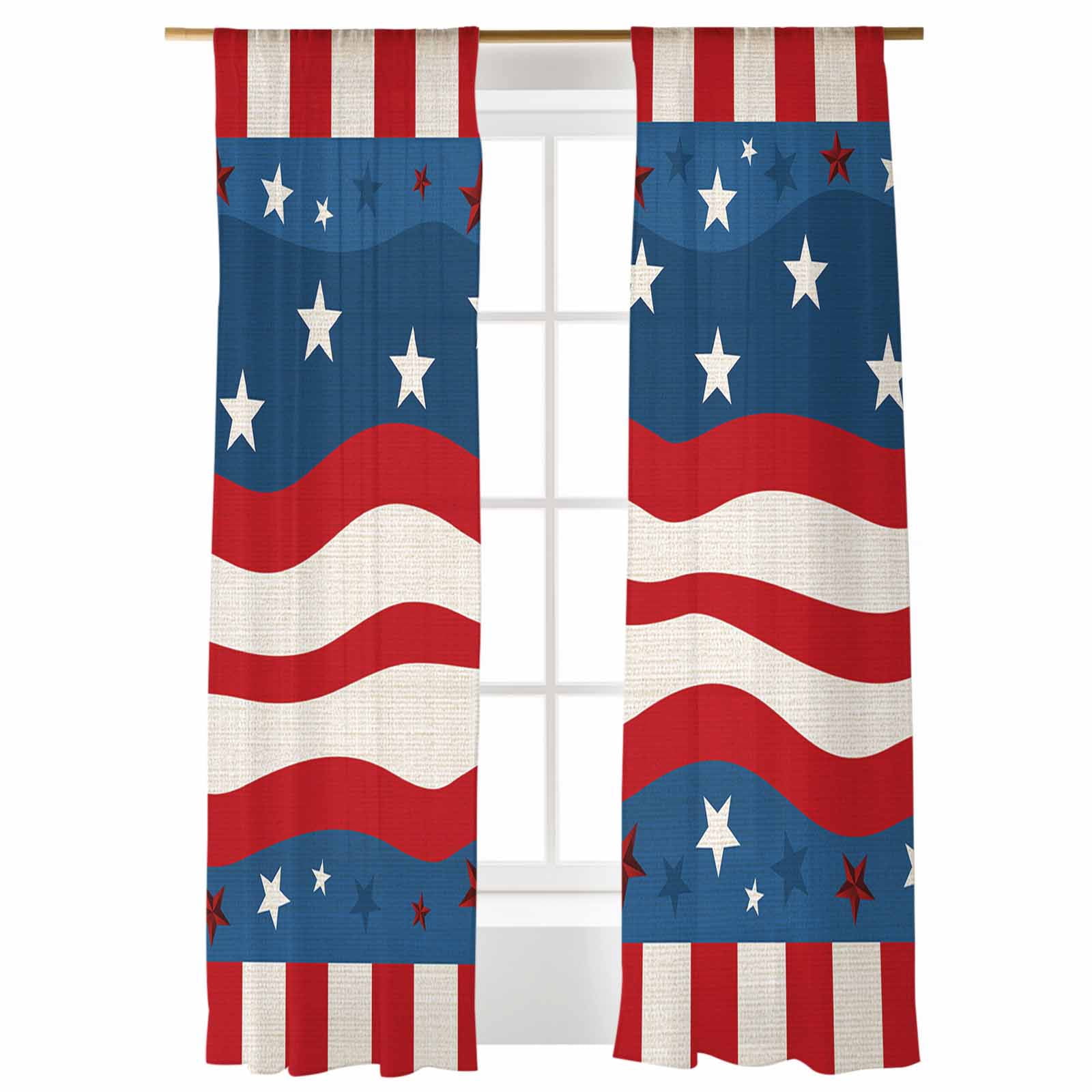 Sheer Curtains 96 inches Long, Independence Day America Flag Pentagram ...