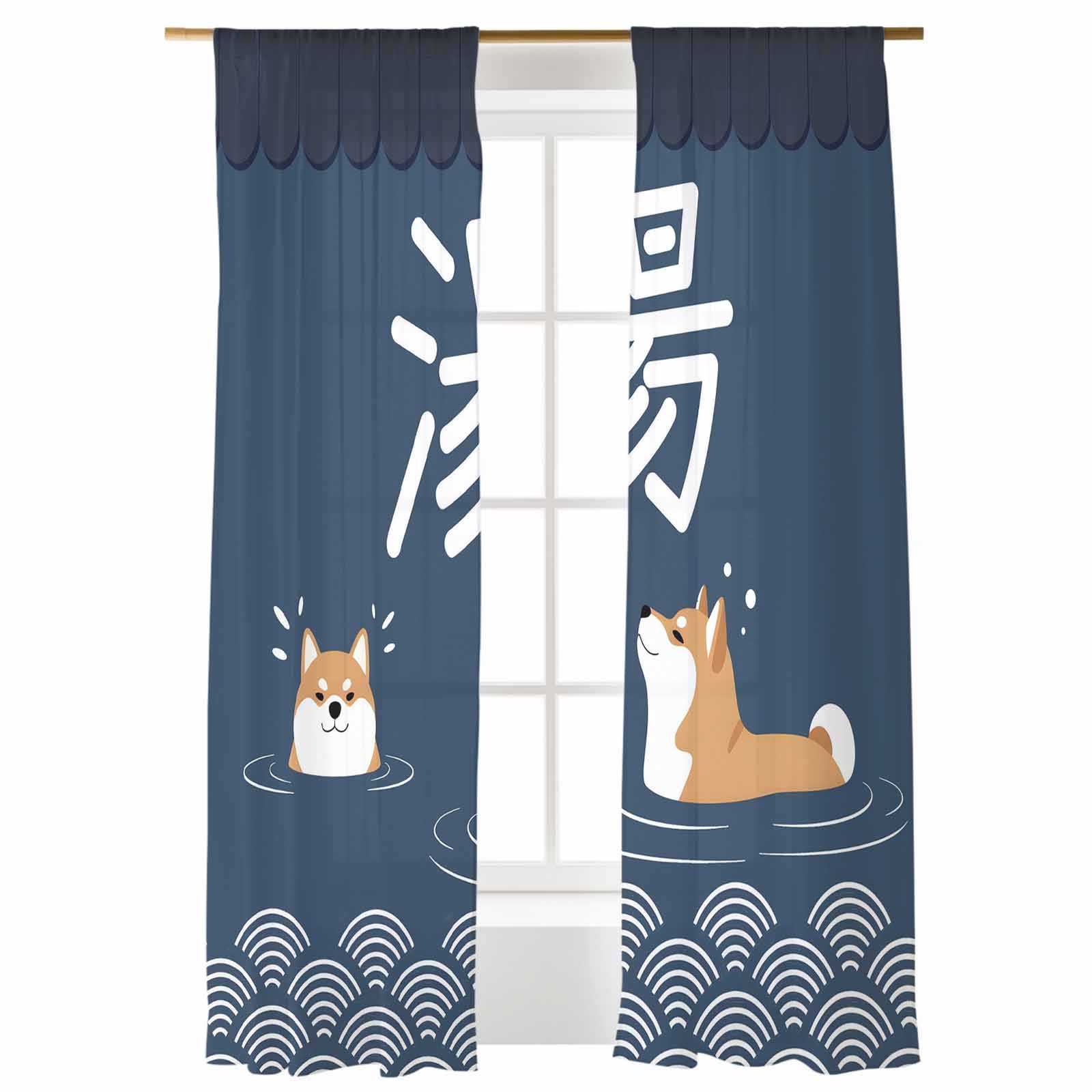 Sheer Curtains 96 inches Long, Japanese Style Hot Springs Cute Akita ...