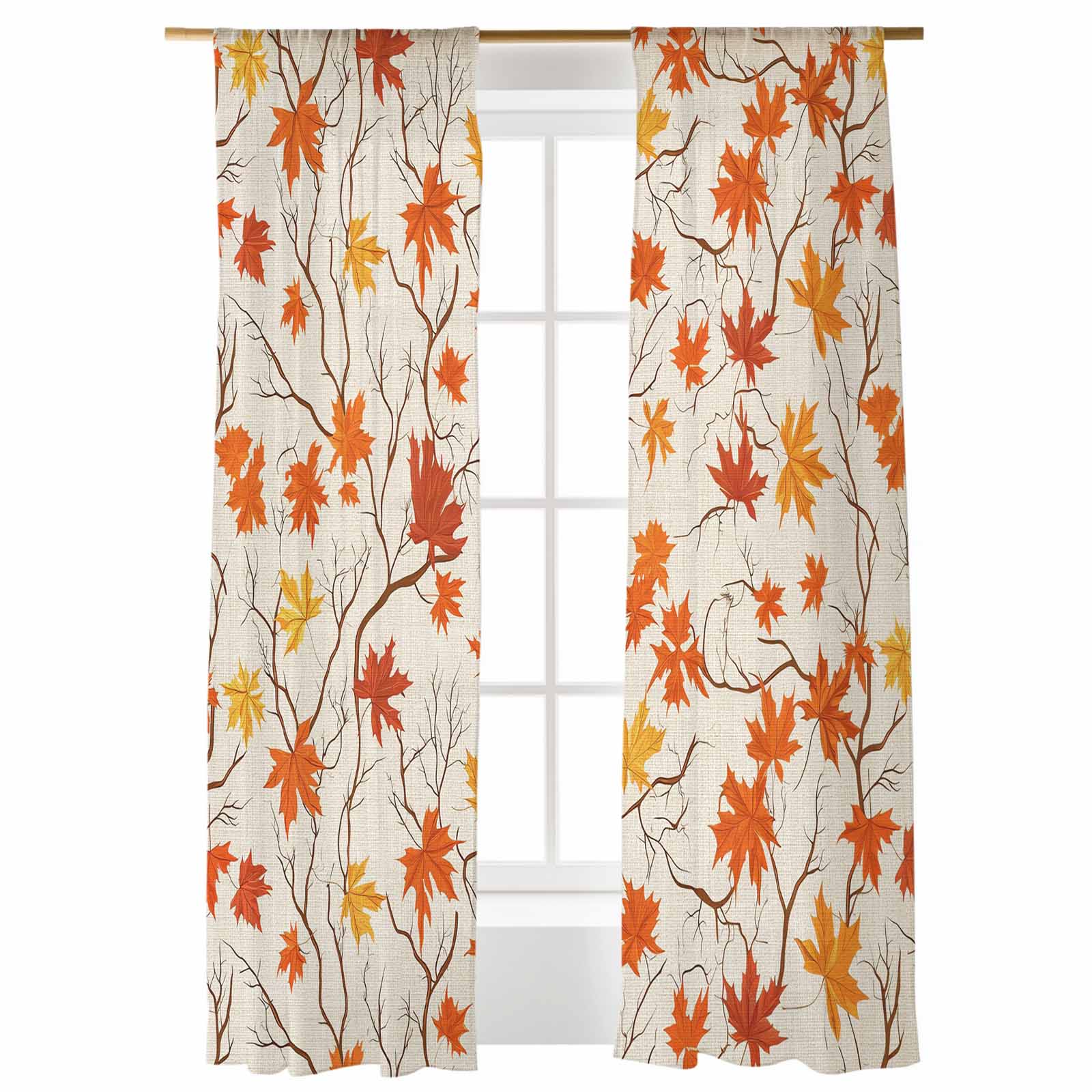 Sheer Curtains 96 inches Long, Maple Leaf Fall Orange Leaves ...