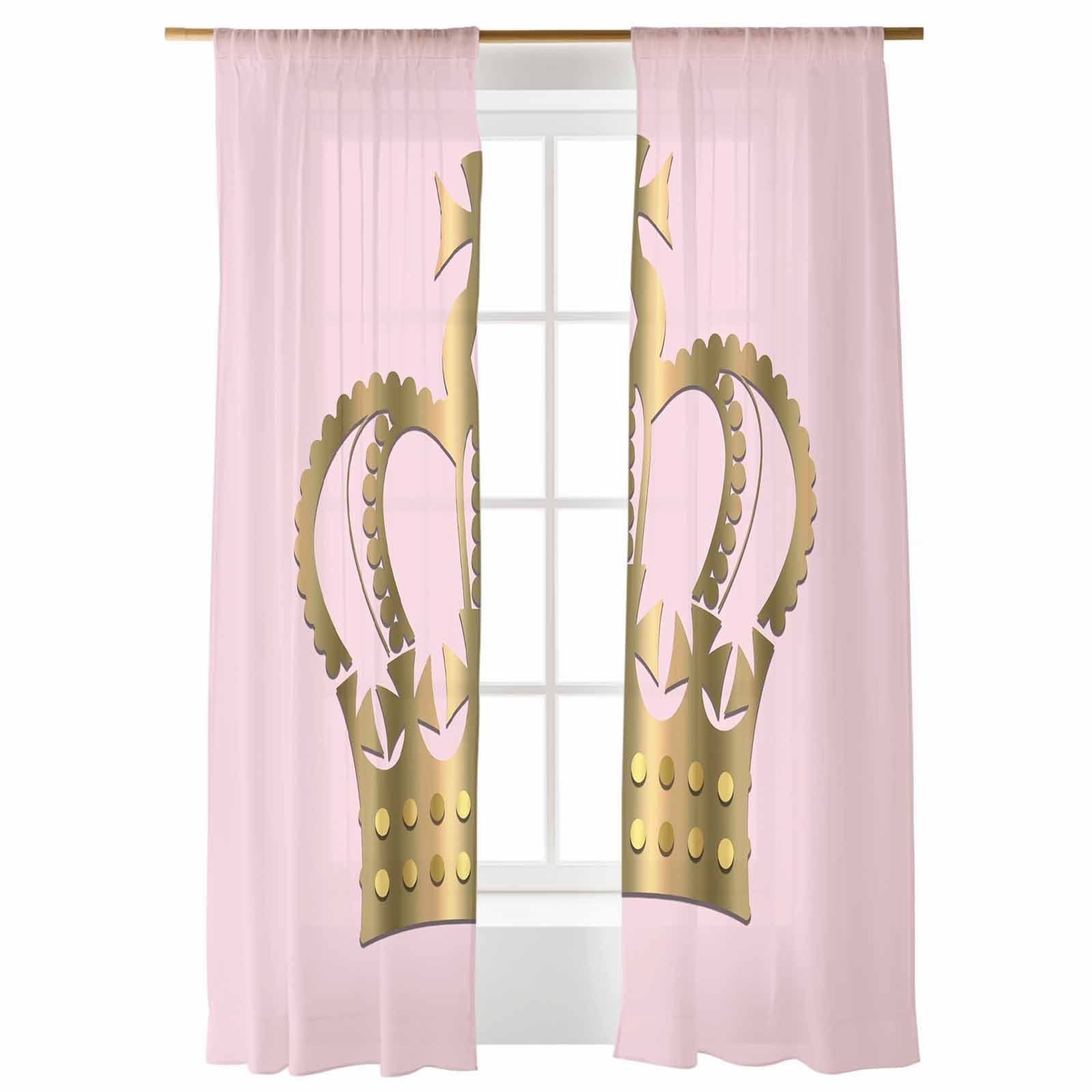 Sheer Curtains 96 inches Long, Metal Crown Gold Crown Pink Background ...