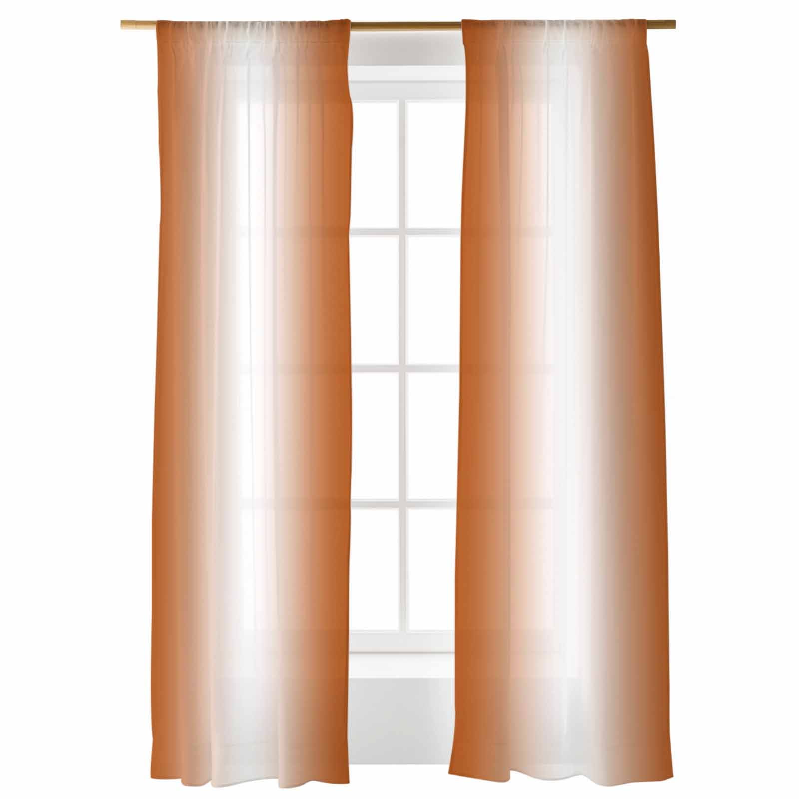 Sheer Curtains 96 inches Long, Orange Gradient Countryside Farmhouse ...