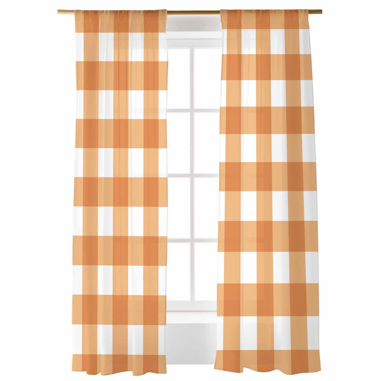Sheer Curtains 96 inches Long, Orange Plaid Orange Gradient Line Check ...