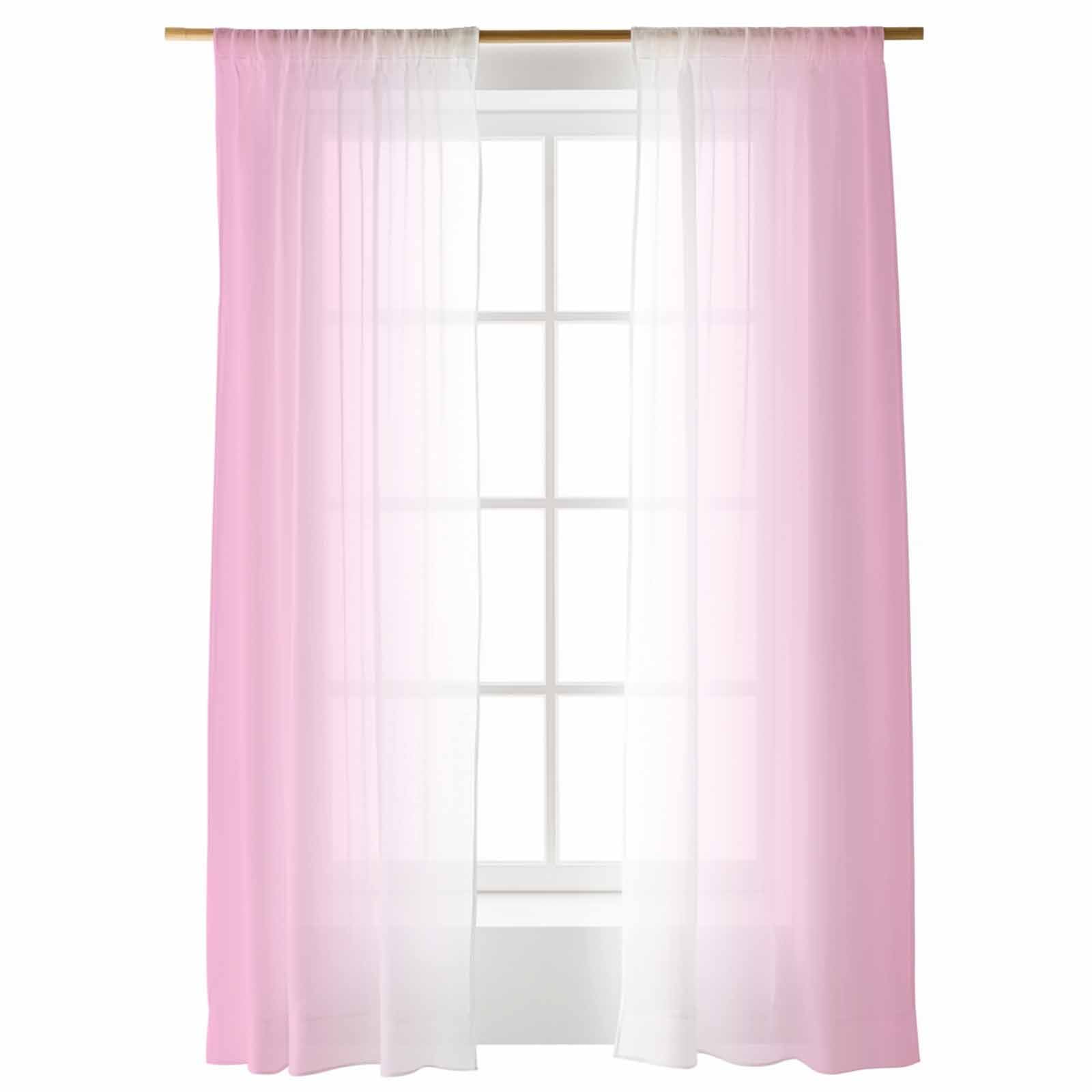 Sheer Curtains 96 inches Long, Pink and White Gradient Light Filtering Sheer Window Curtains Rod ...