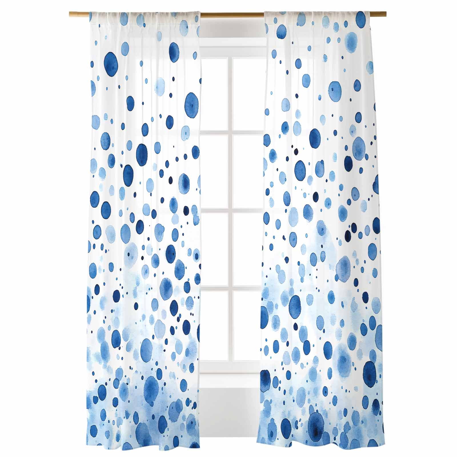 Sheer Curtains 96 inches Long, Polka Dot Theme Watercolor Gradient Navy ...