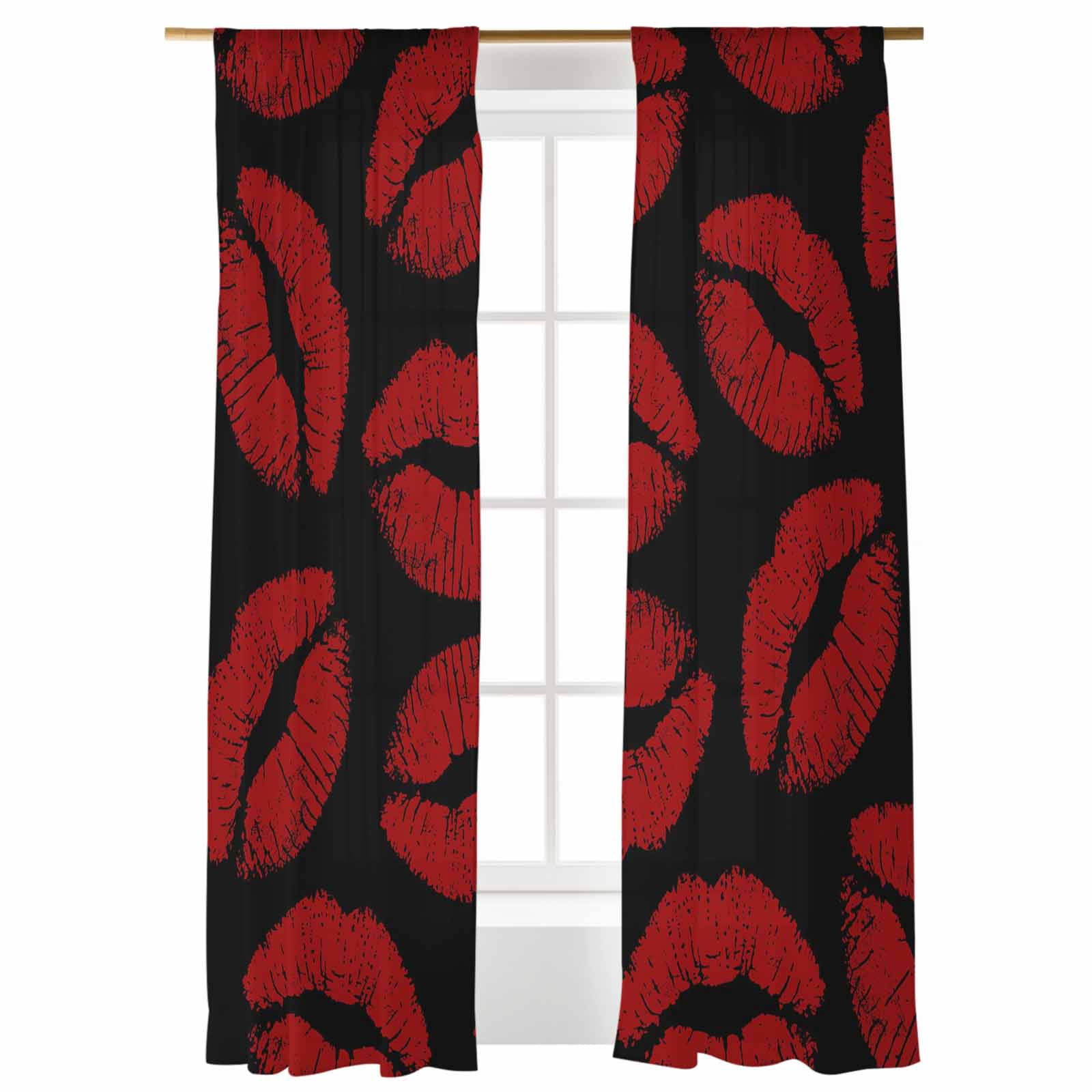 Sheer Curtains 96 inches Long, Red Lipprint Texture Abstract Decor ...