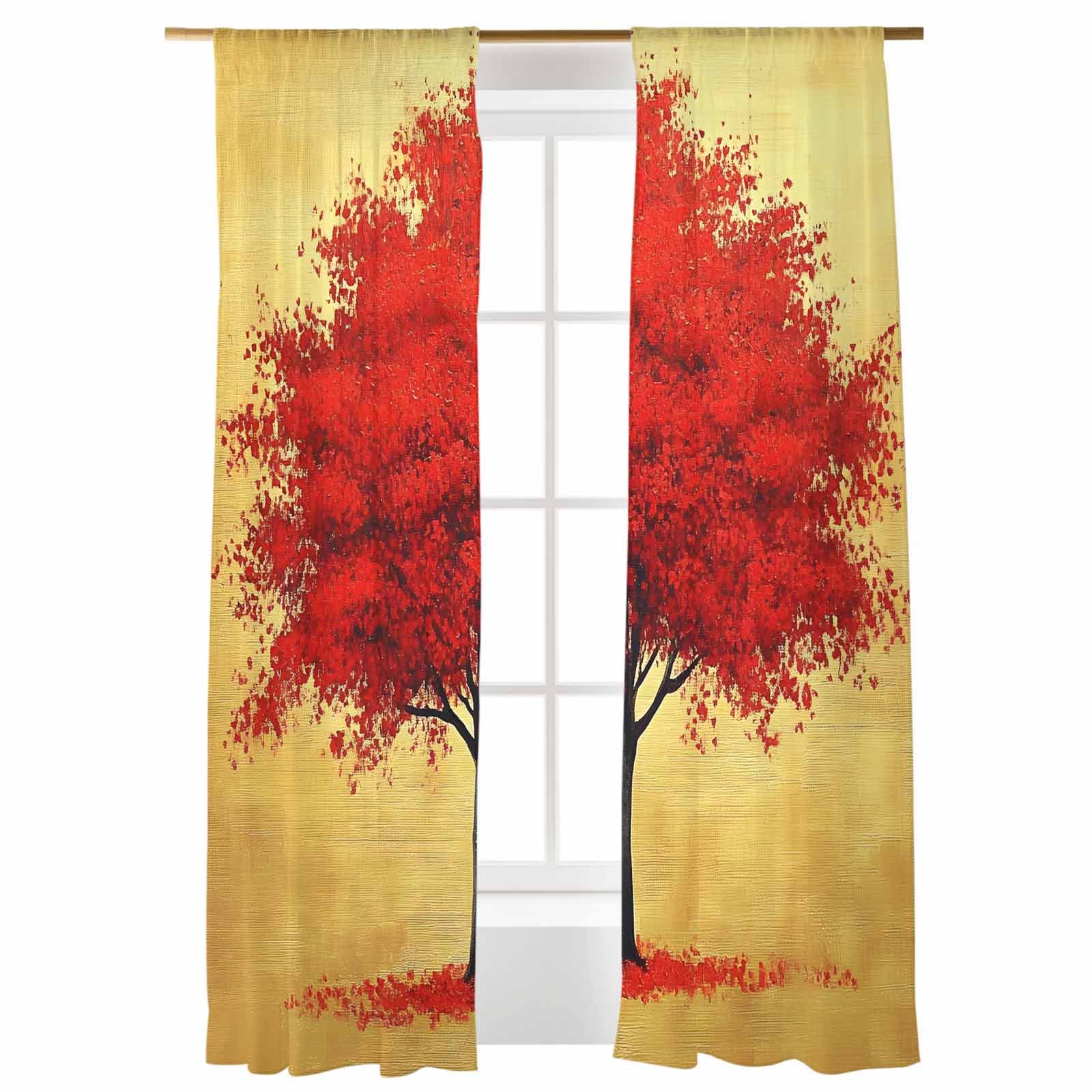 Sheer Curtains 96 inches Long, Red Tree Landscape Autumn Scenery Light ...