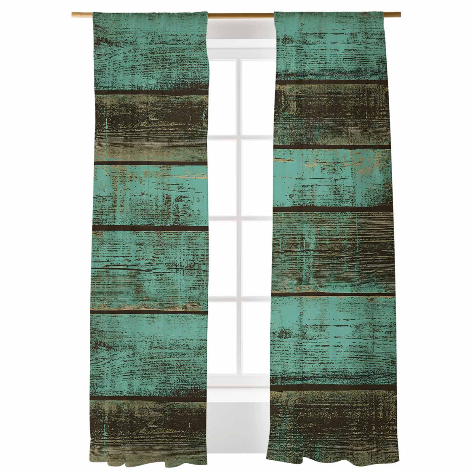 Sheer Curtains 96 inches Long, Rustic Wooden Retro Farmhouse Country ...