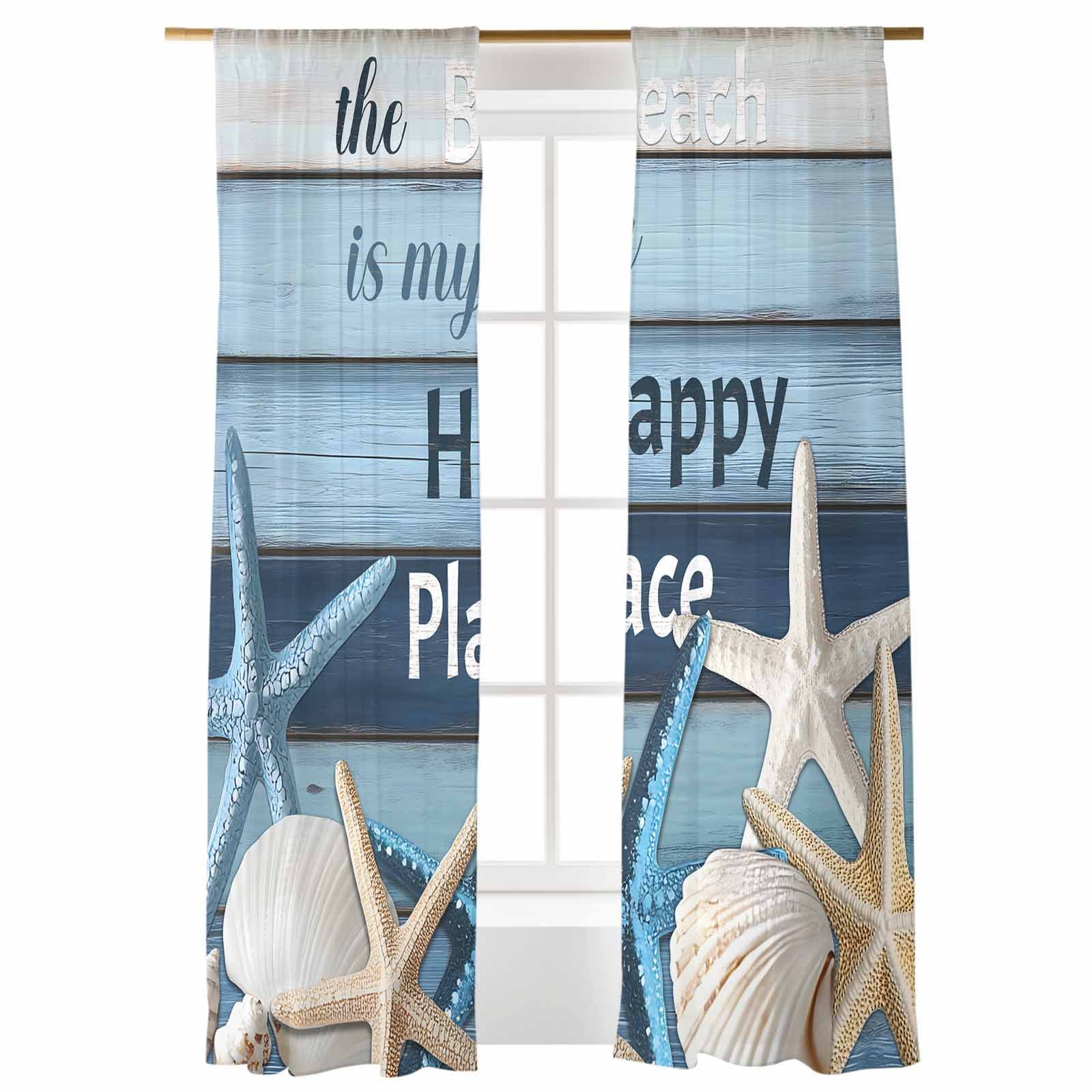 Sheer Curtains 96 inches Long, Shell Starfish The Beach Is My Happy ...