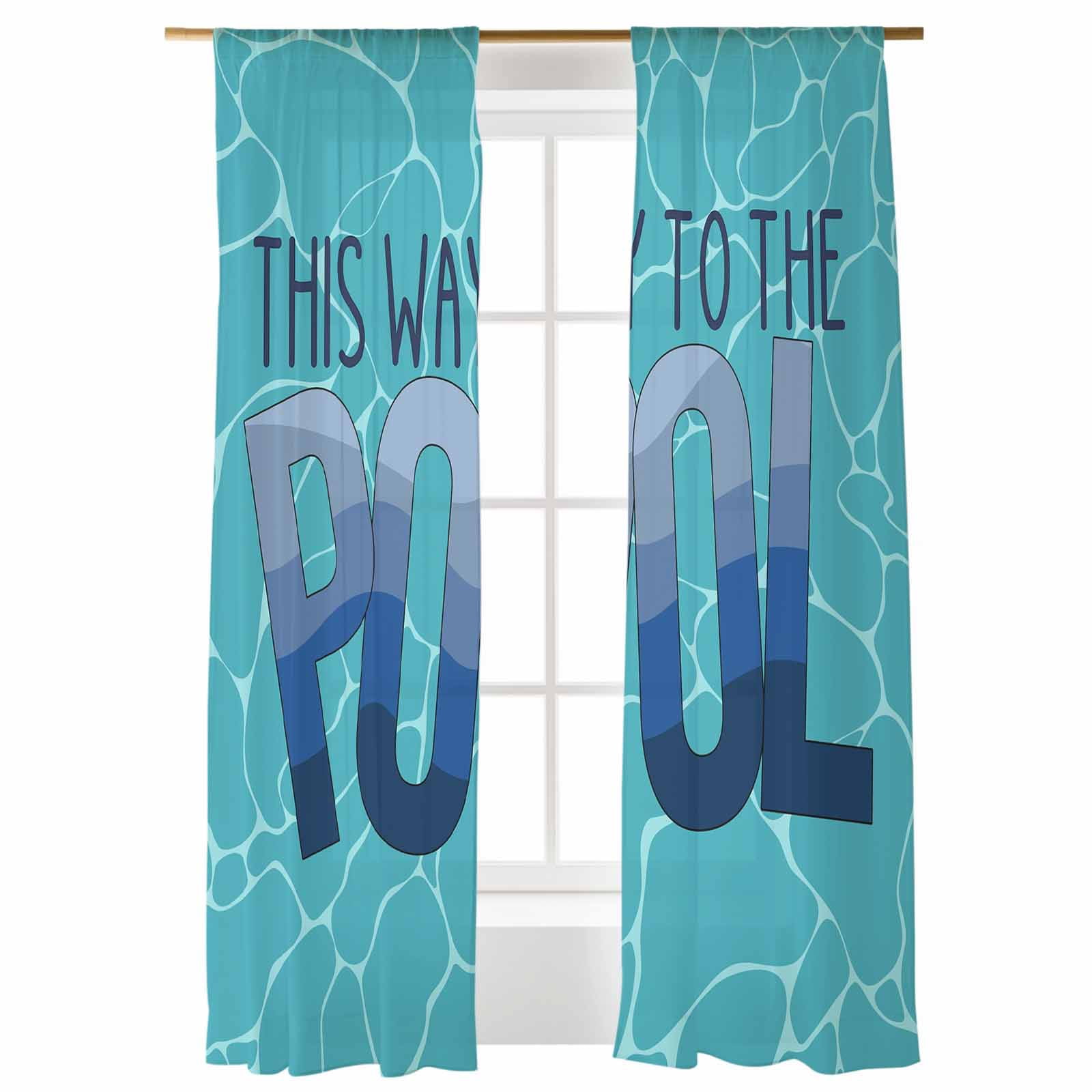 Sheer Curtains 96 inches Long, Summer Swimming Pool Pool Text Green ...
