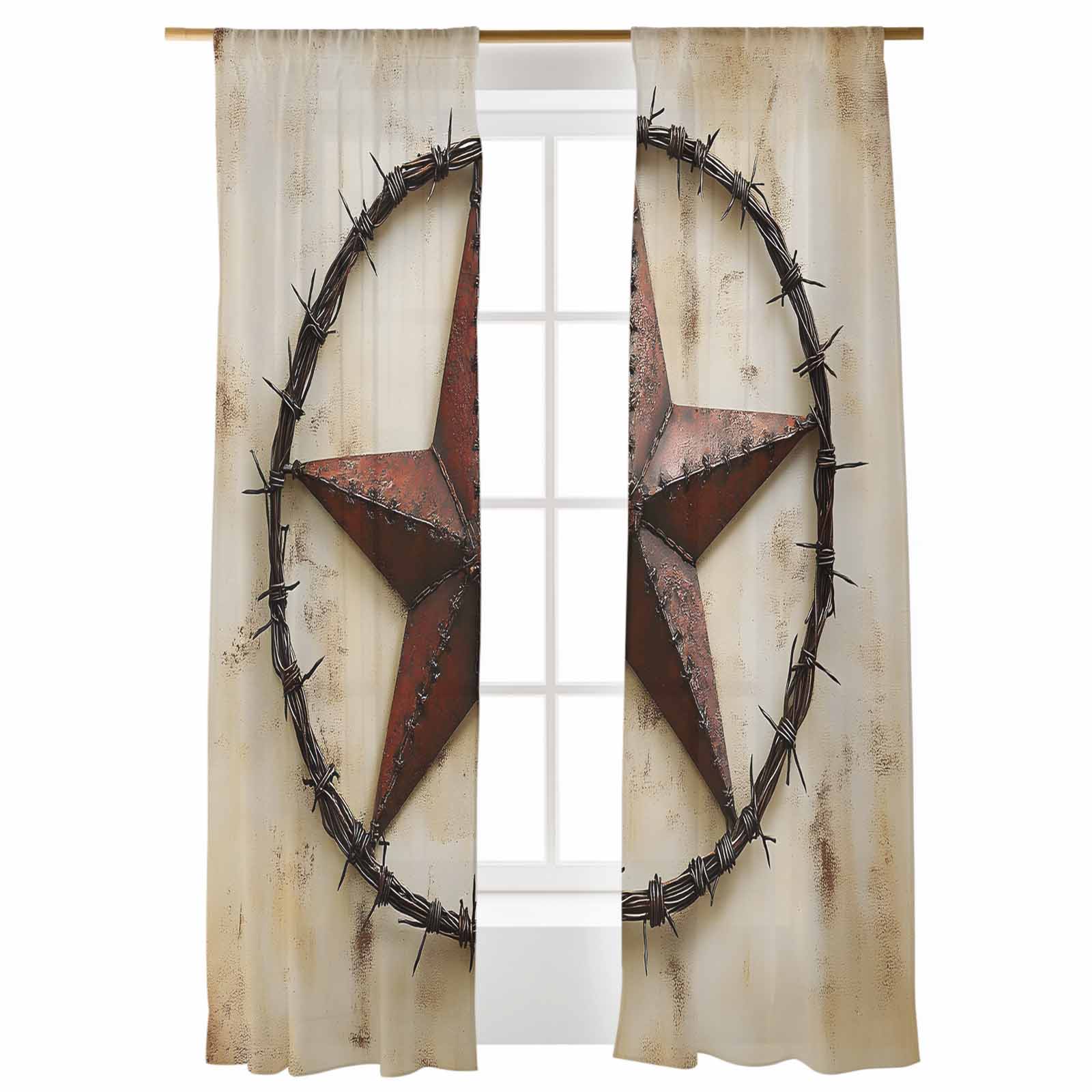 Sheer Curtains 96 inches Long, Vintage Style Pentagram Plank Texture ...