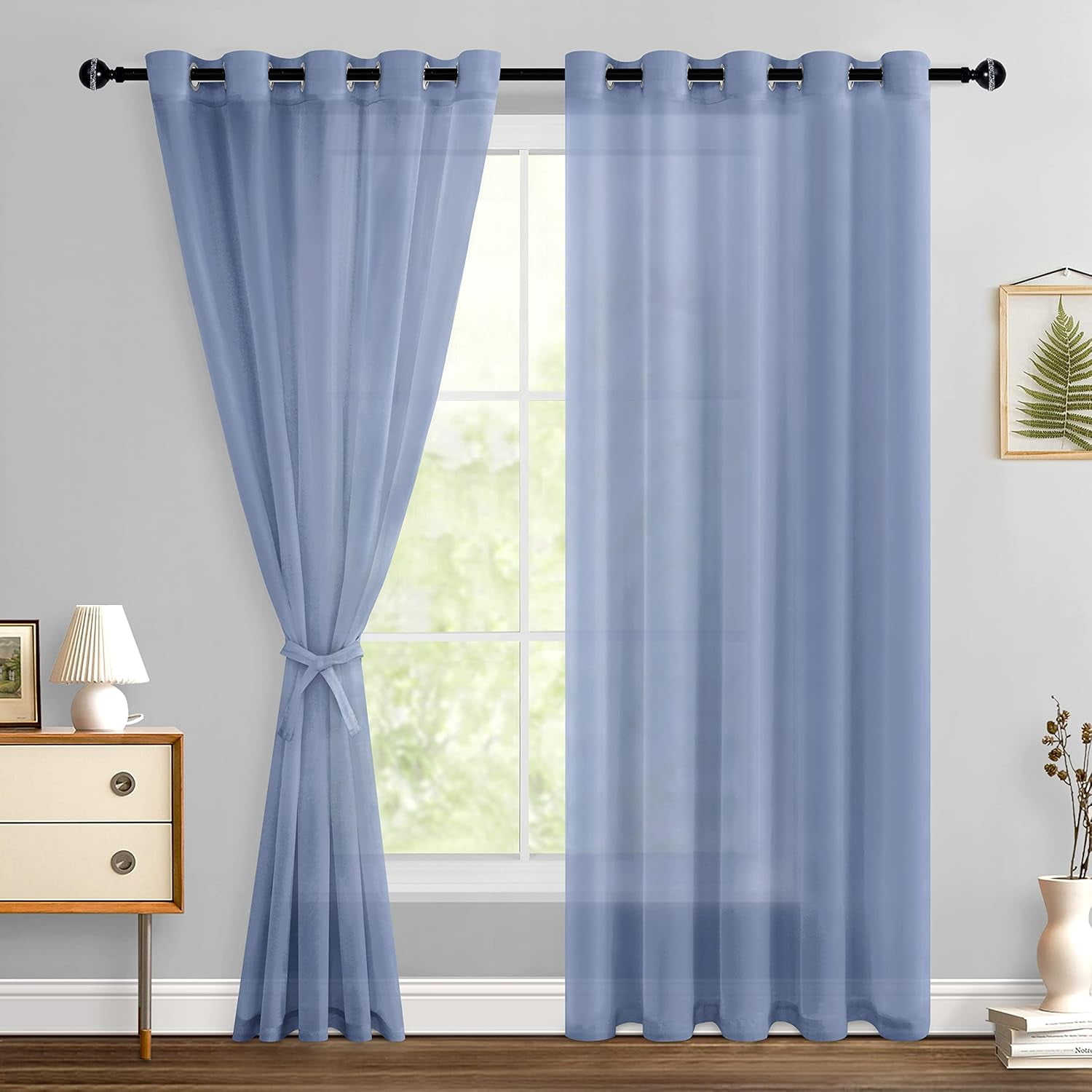 Sheer Curtains for Bedroom with Tiebacks, Grommet Light Filtering Extra ...