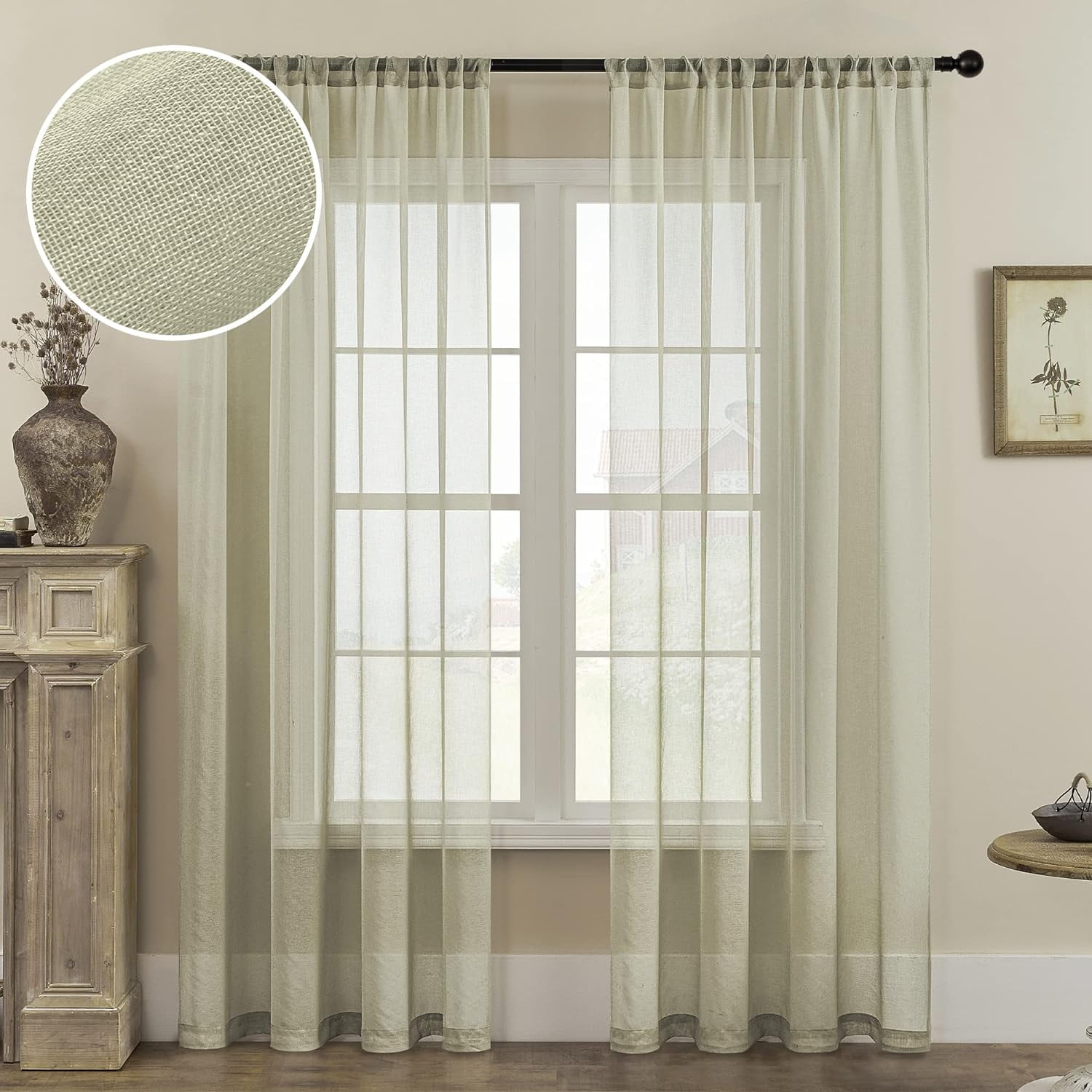 Sheer Curtains Beige Living Room 95 inches Long Bedroom Curtain Sheers ...