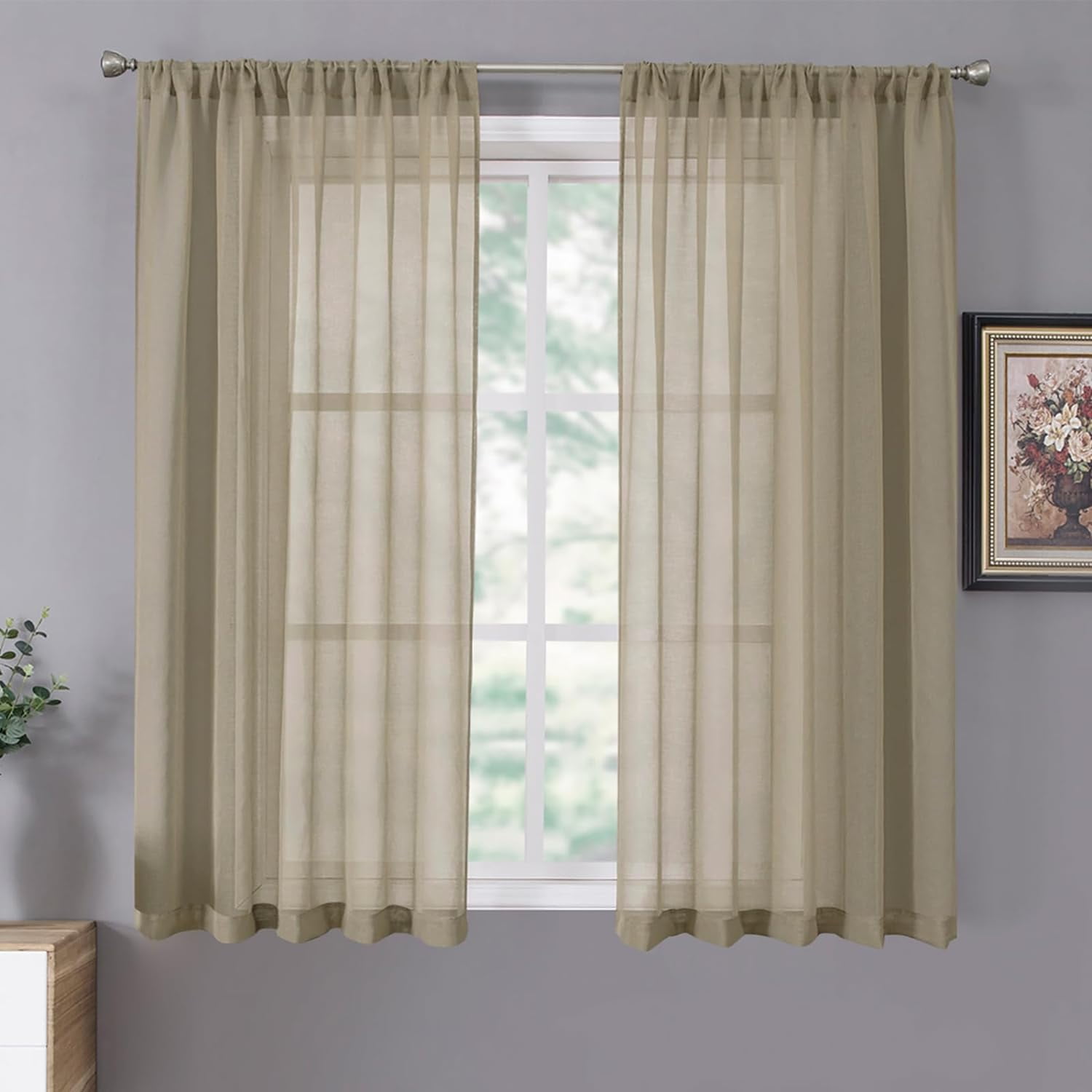 Sheer Curtains Linen Textured Bedroom Curtain Sheers Light Filtering ...