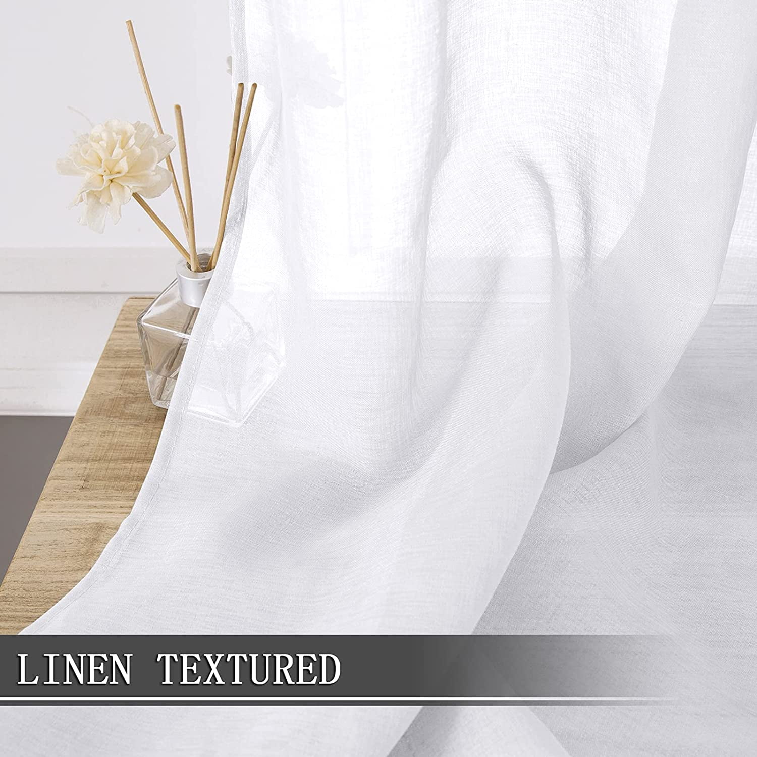 Sheer Curtains Linen Textured Bedroom Curtain Sheers Light Filtering ...