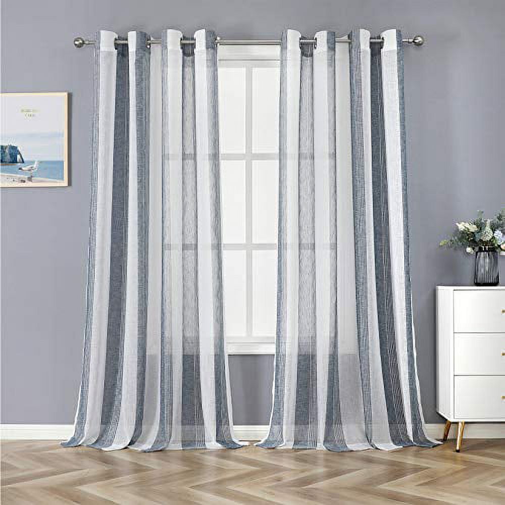 Sheer Curtains, Room Decorative Vertical Stripe Voile Grommet Sheer ...