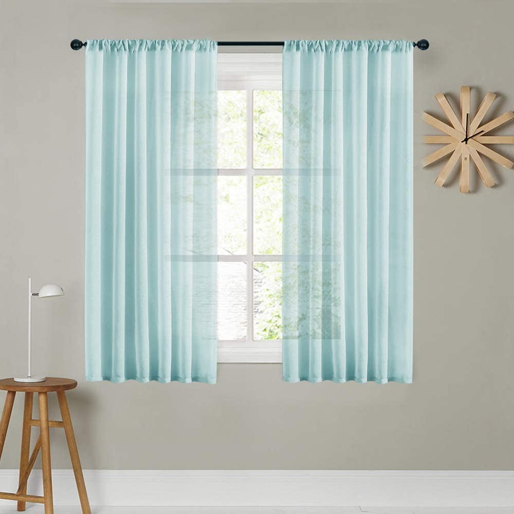 Sheer Curtains Sky Blue 45 Inches Long Kitchen Sheers Basement Short ...