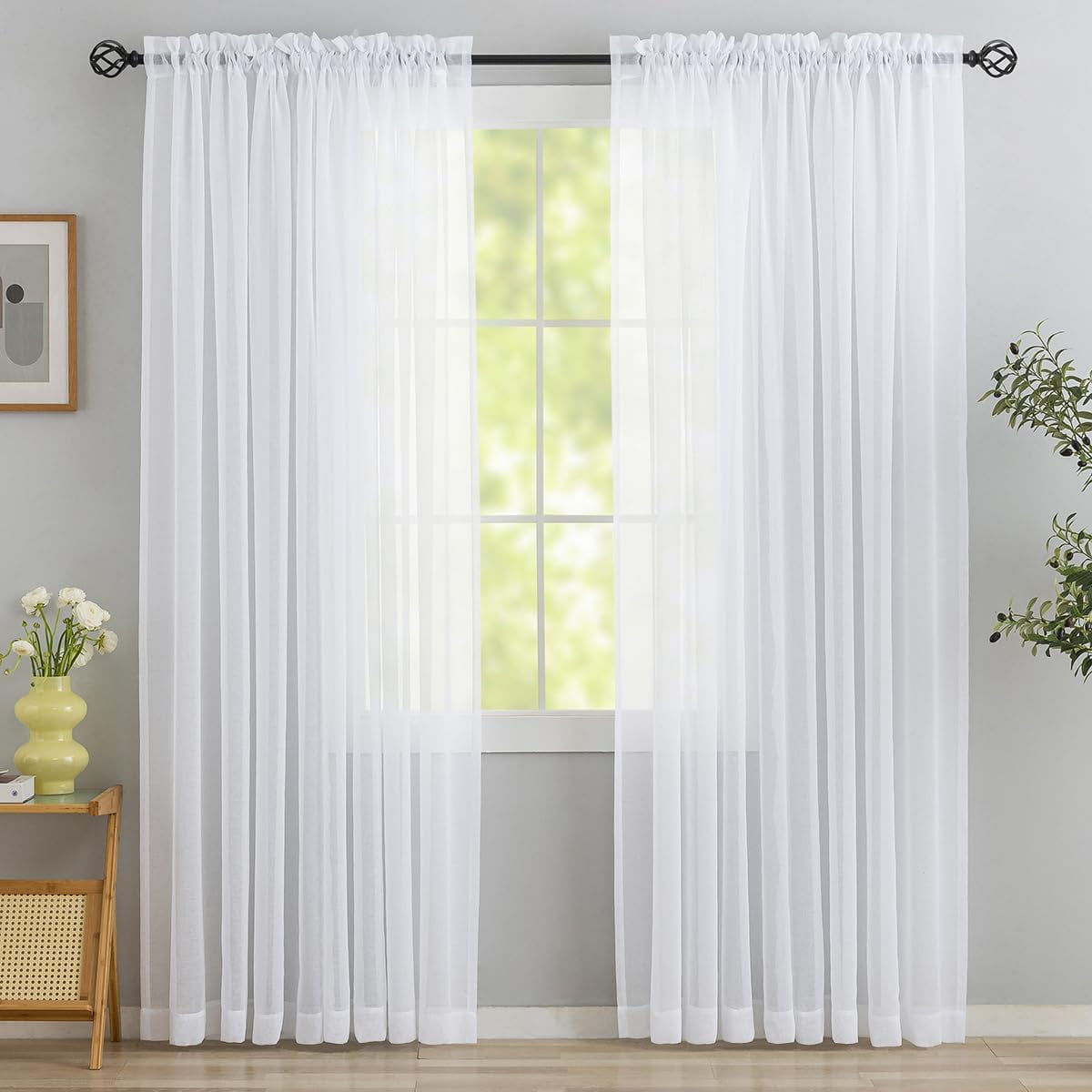 Sheer Curtains White 95 Inches Long, 108 Inch Width Window Treatments ...
