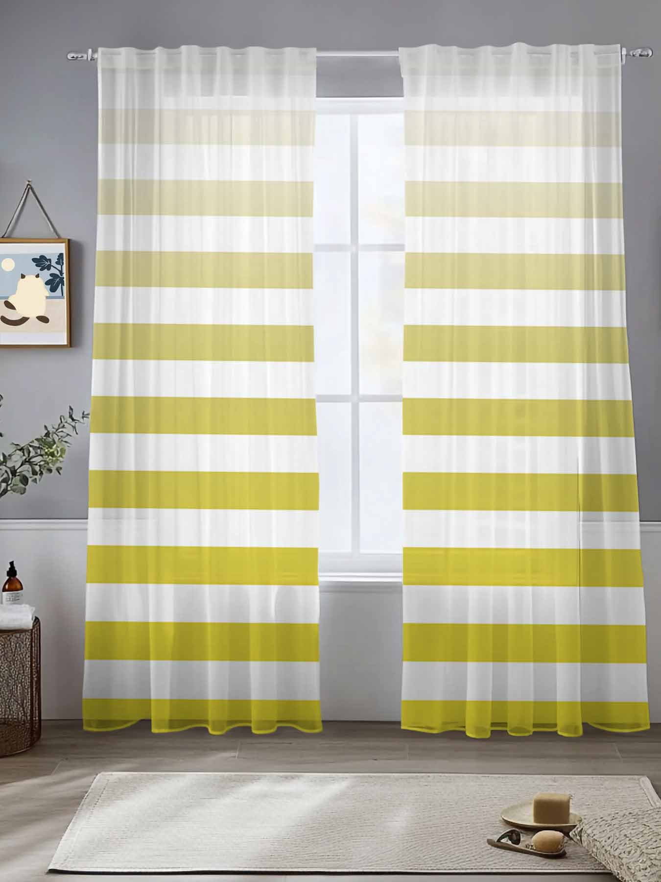 Sheer Curtains Yellow Ombre Gradual Color 2 Panels Voile Window Drapes ...